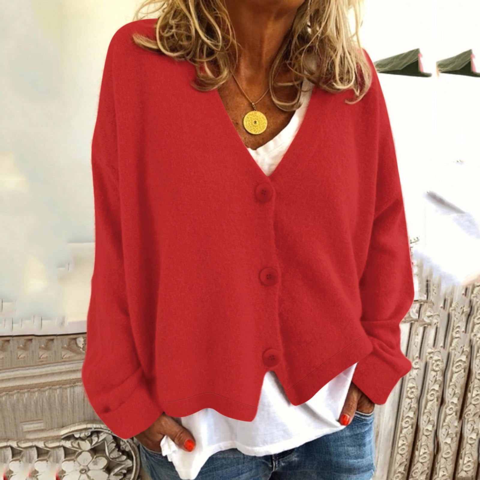 MRULIC cardigan for women Cardigan Single-breasted Women's Knitwear ...