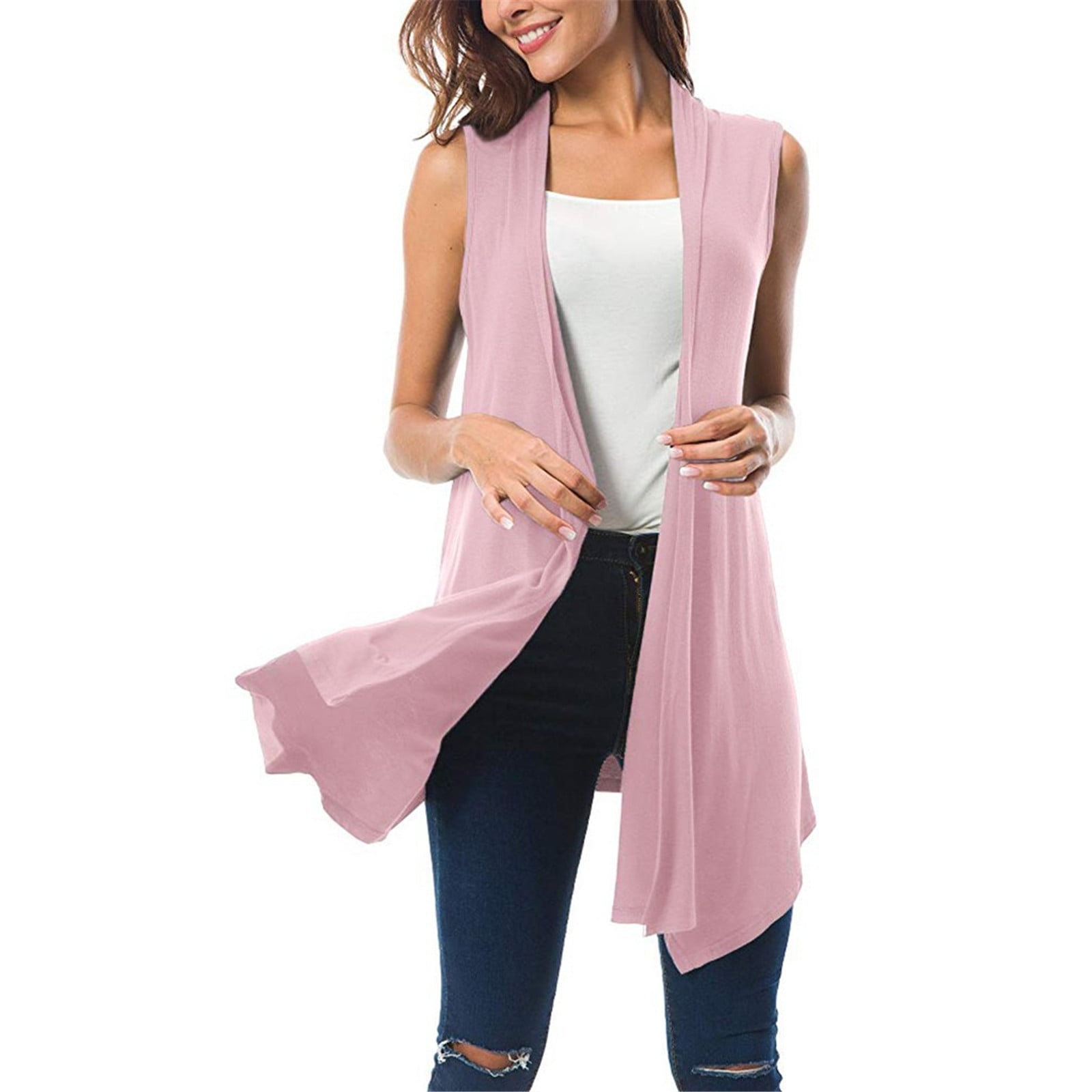 MRULIC coat for women Women's Sleeveless Draped Open Front Cardigan ...