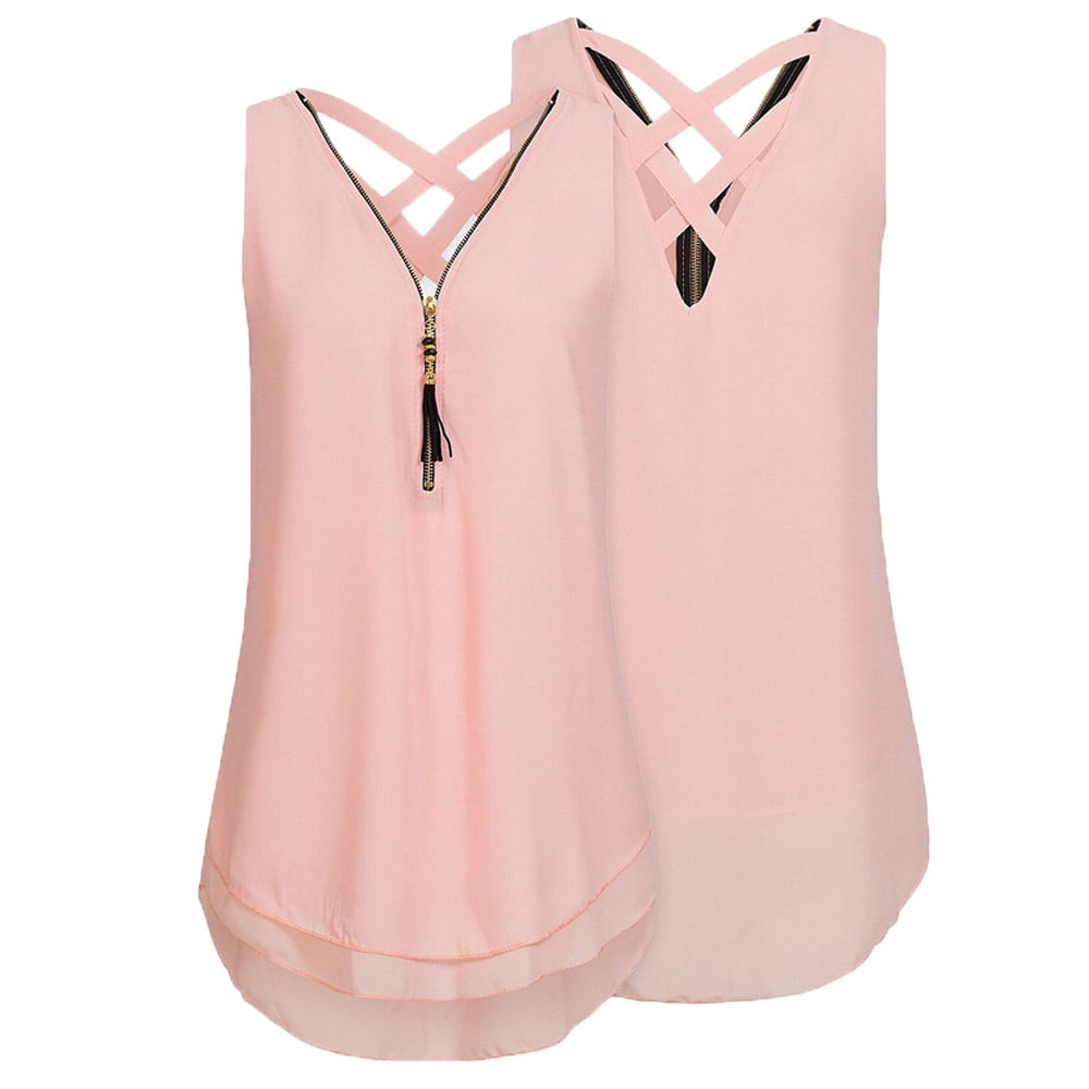 MRULIC tank top for women Women Loose Sleeveless Tank Top Cross Back ...