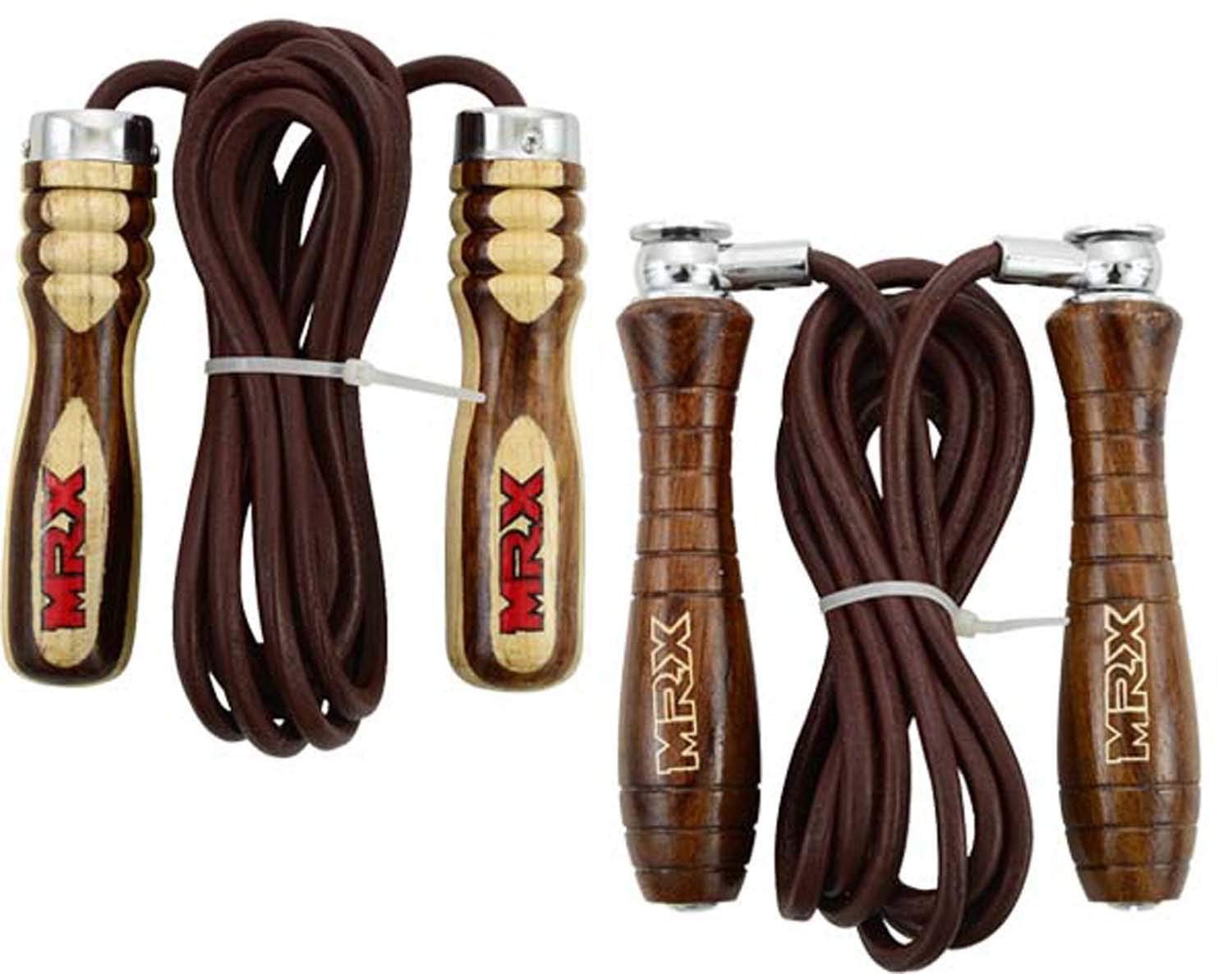 MRX Jumping Exercise Heavy Duty Skipping Leather Rope Wooden handle ...