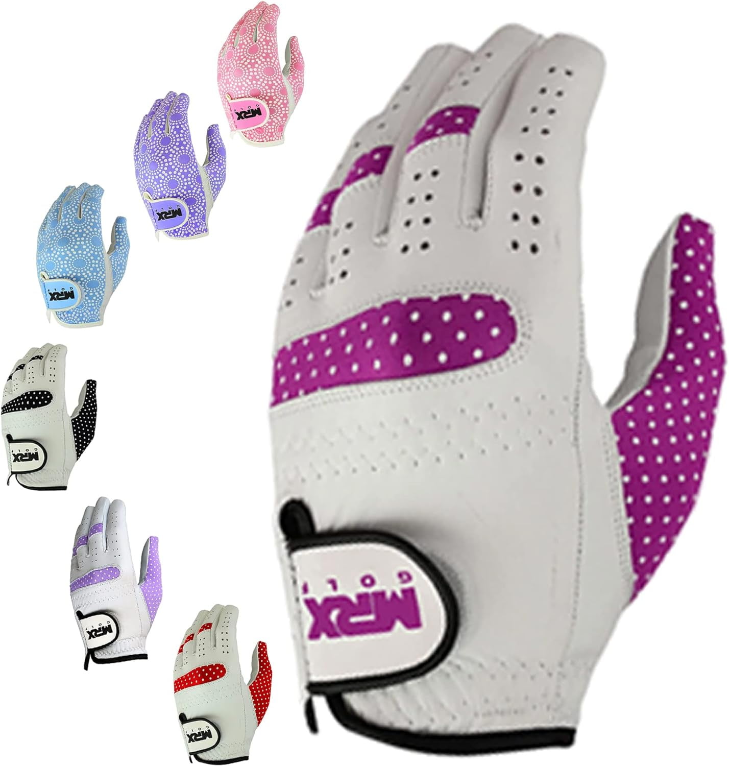 MRX Women's Left Hand Golf Gloves Cabretta Leather White / Burgundy M ...