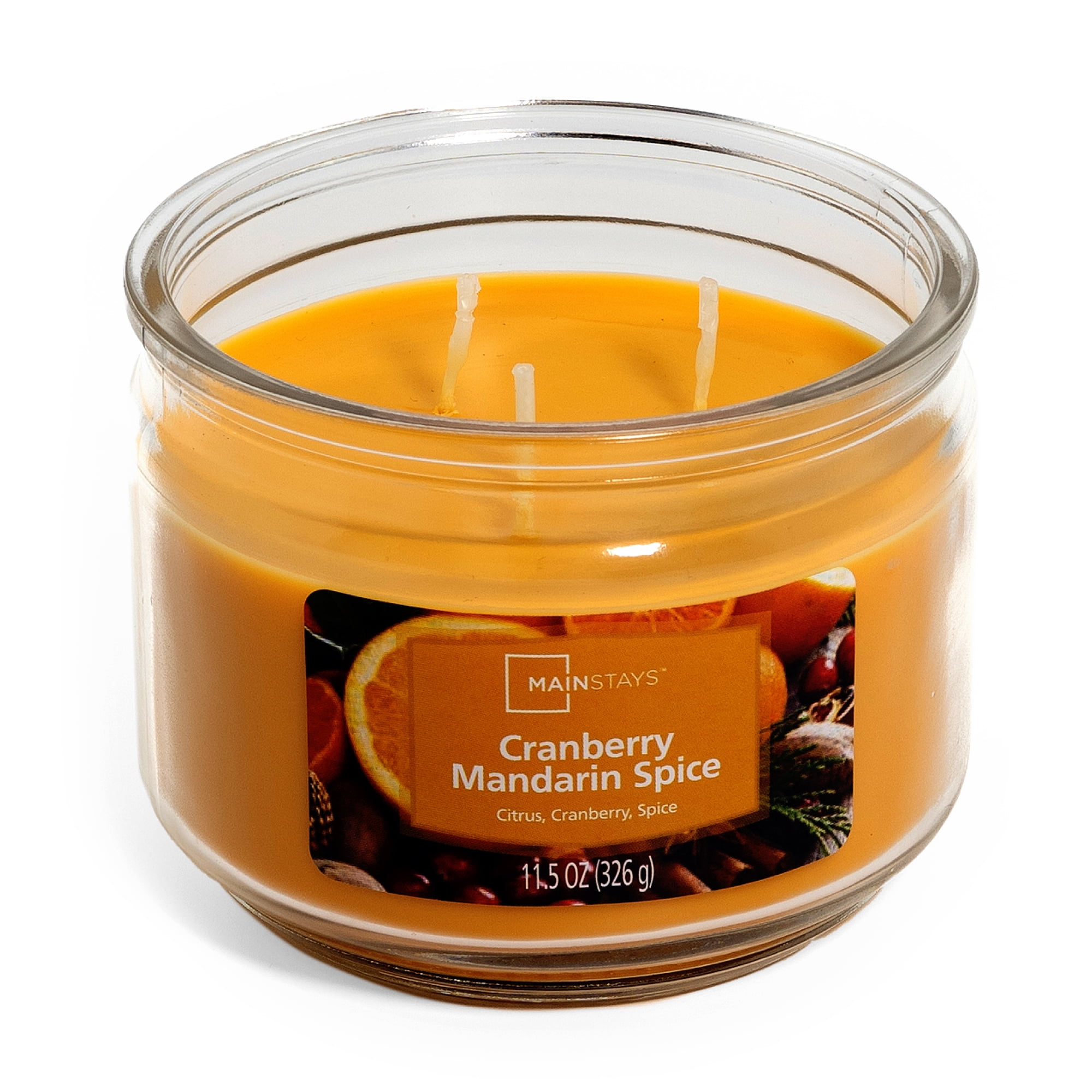 Mainstays 3-Wick Glass Jar Candle, Cranberry Mandarin, Yellow, 11.5 oz ...