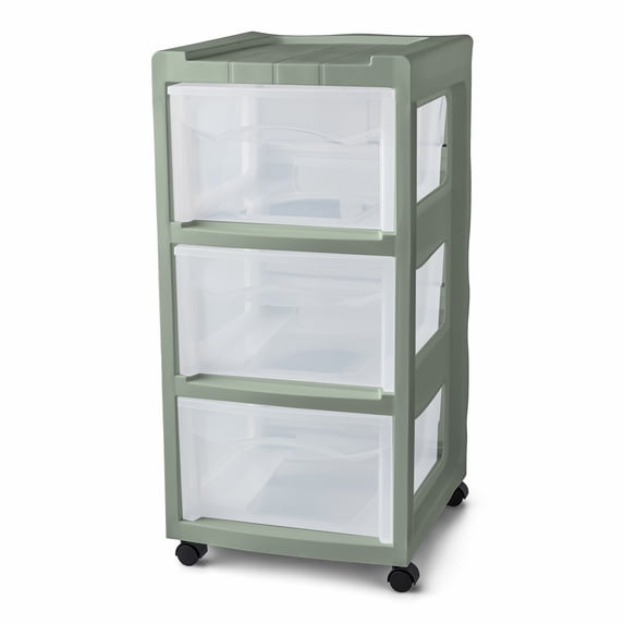 Mainstays Storage Cart with 3 Drawers in Sage Green, Plastic, Wheel ...