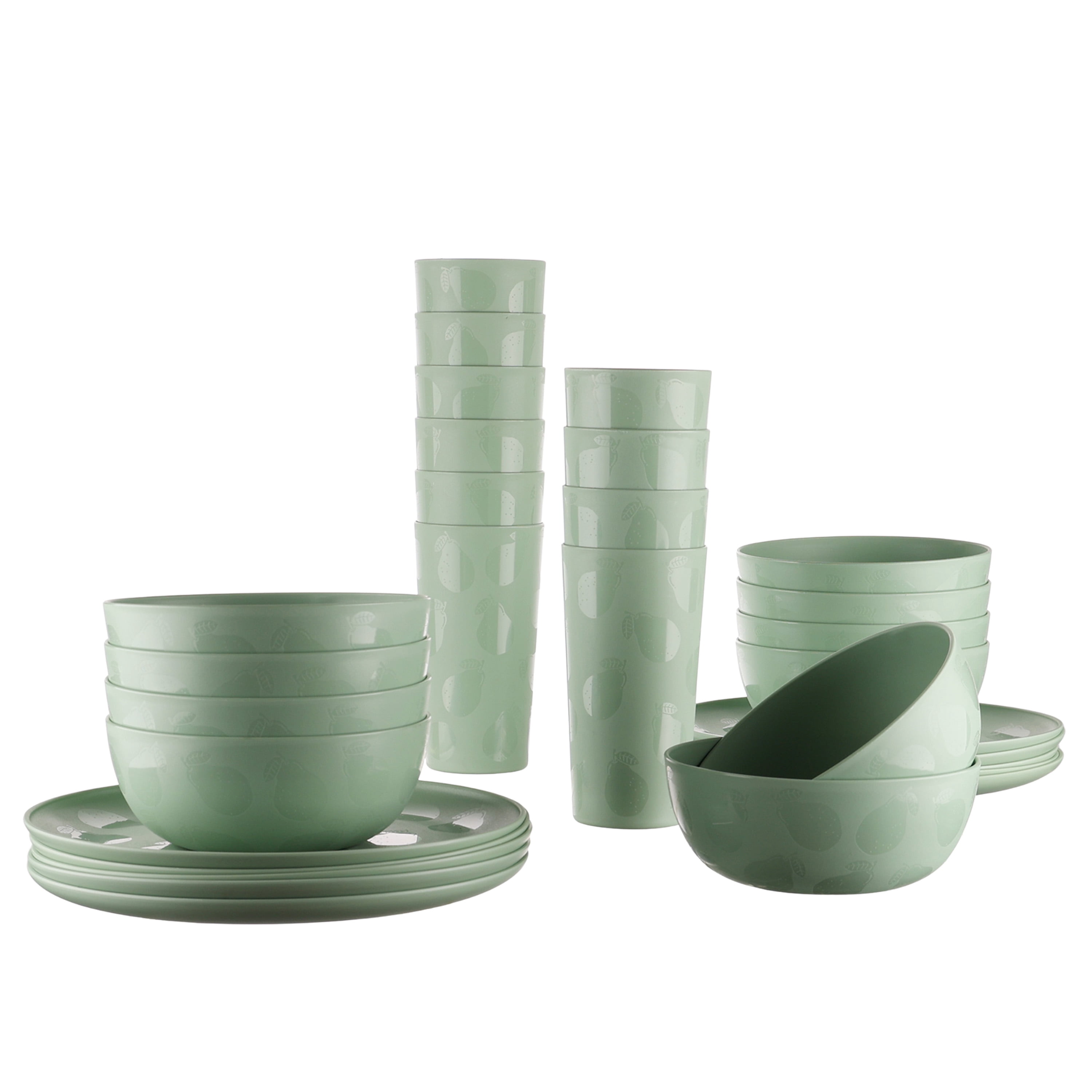 Mainstays 30-Piece Plastic Etched Pears Pattern Dinnerware Bundle Set ...