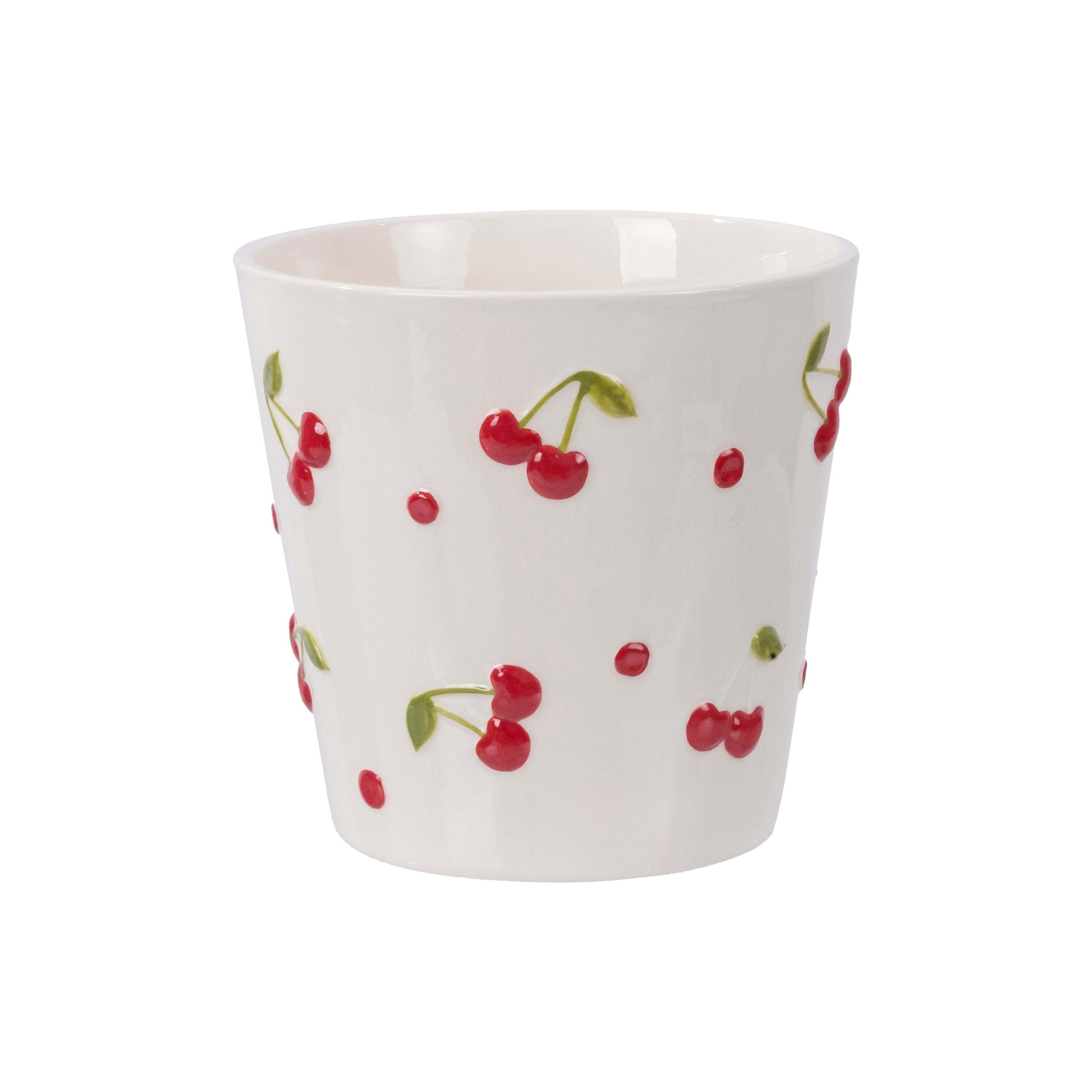 Mainstays 6.25" x 6.25" x 6" Round Cream and Red Ceramic Cherry Planter ...