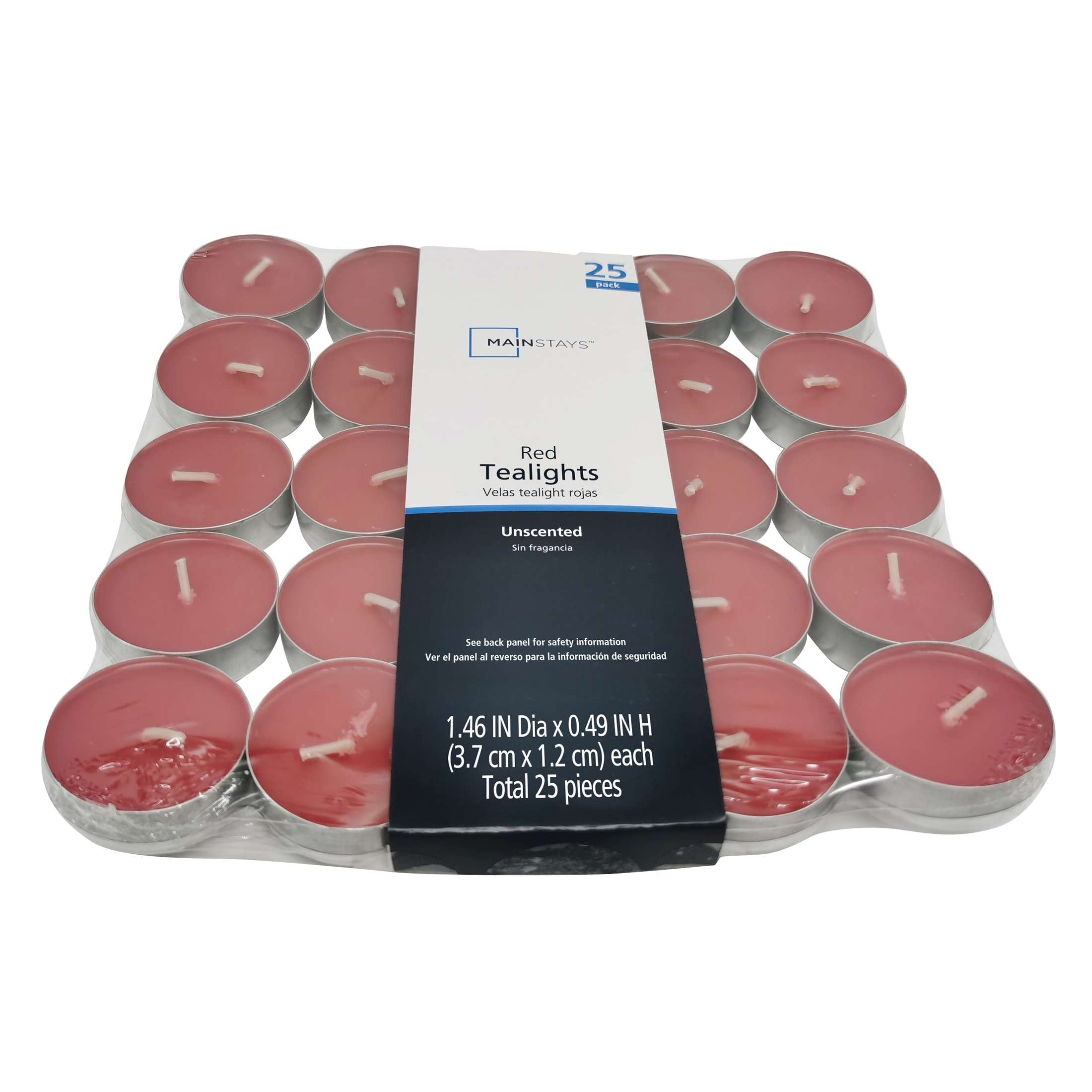 Mainstays Red Unscented Indoor Outdoor Tealight Candles 25 Count, 1.46 ...