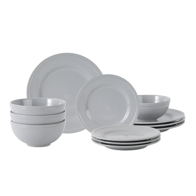 Mainstays Darby 12-Piece Stoneware Dinnerware Set Grey - Walmart ...