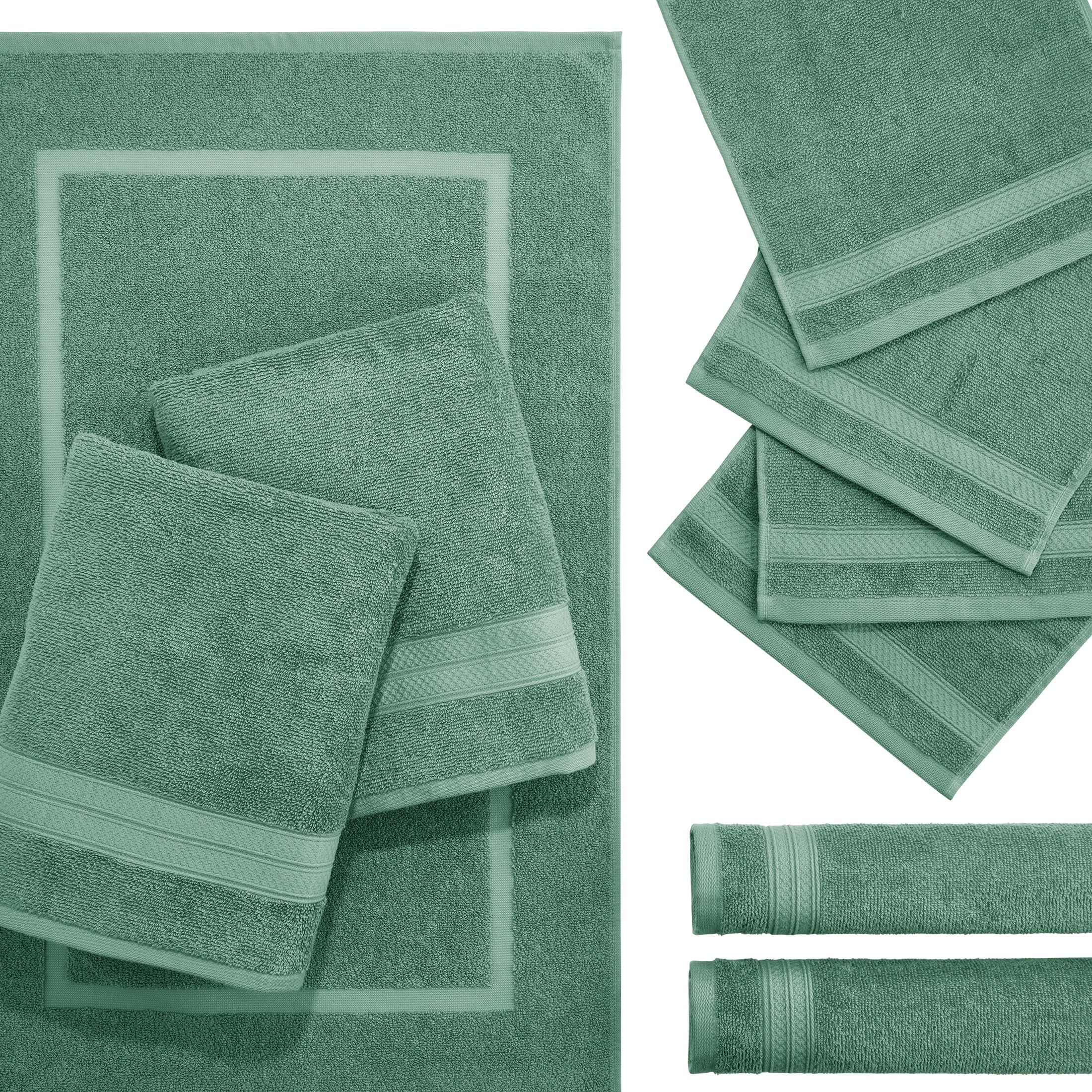 Mainstays 9-Piece 100% Cotton Towel and Bath Mat Dorm Bundle Set, Green ...