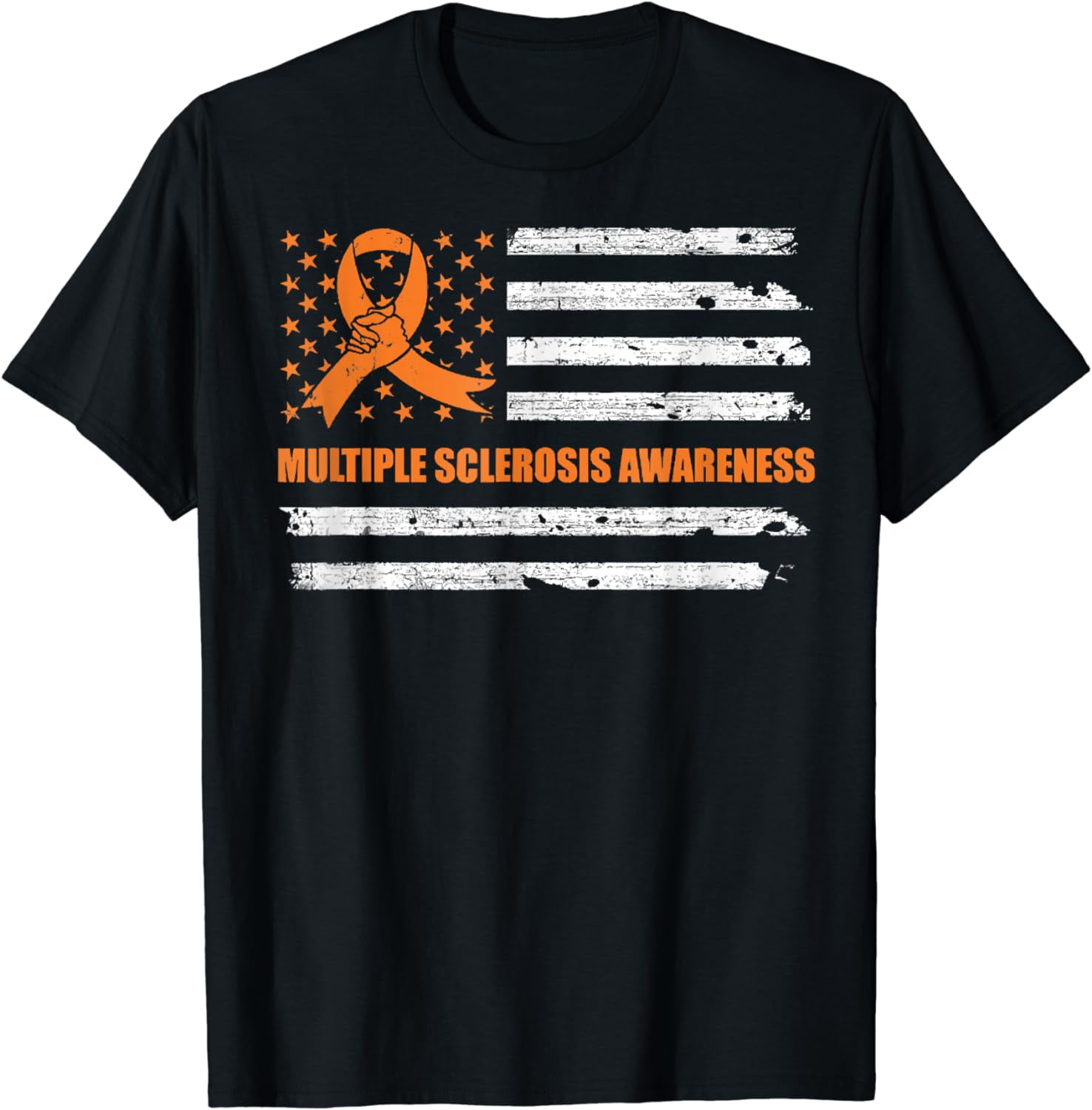 MS Multiple Sclerosis Awareness Orange Ribbon US Flag T-Shirt - Walmart.com