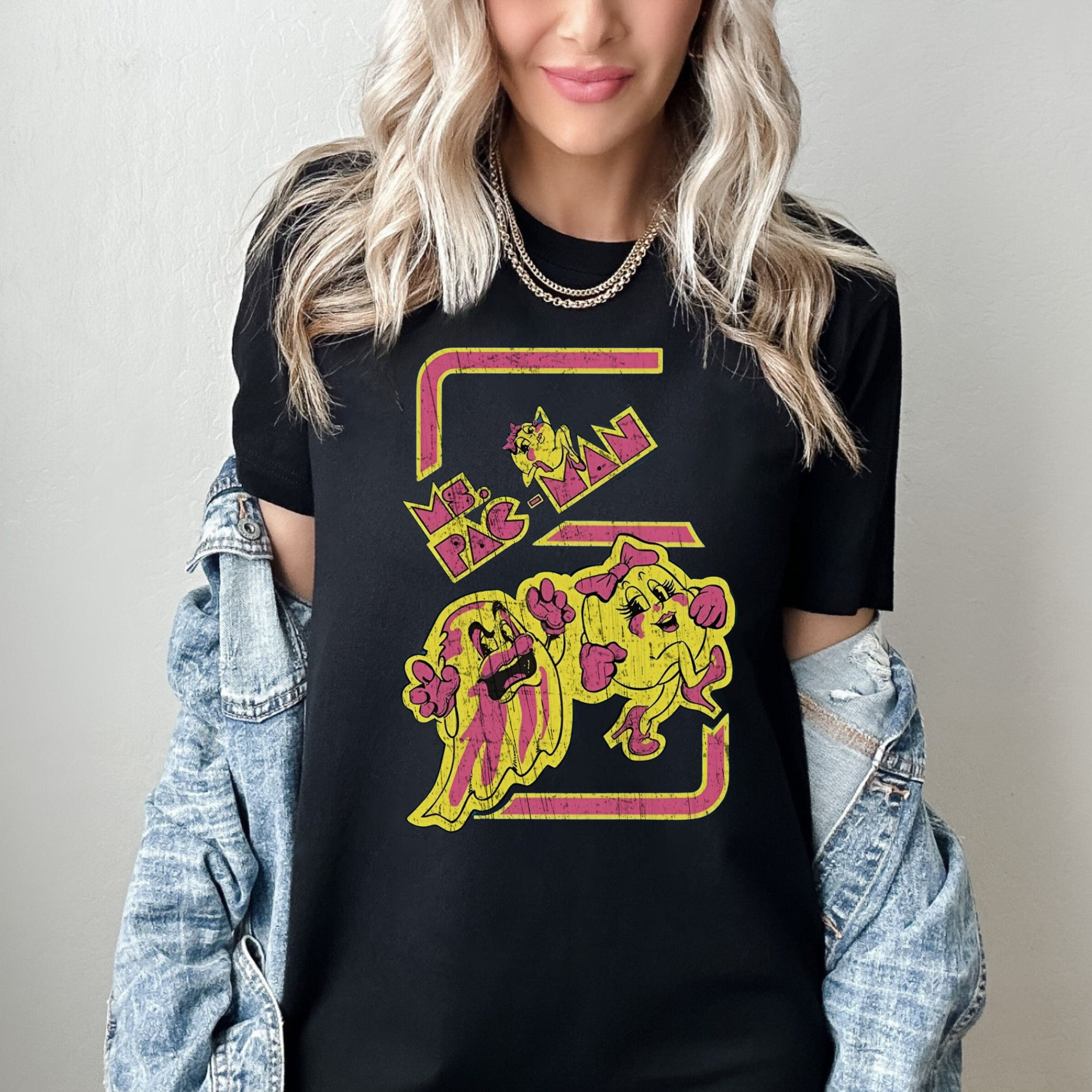 MS. PAC MAN Tshirt T-shirt T shirt Vintage Aesthetic Video Game Tee ...