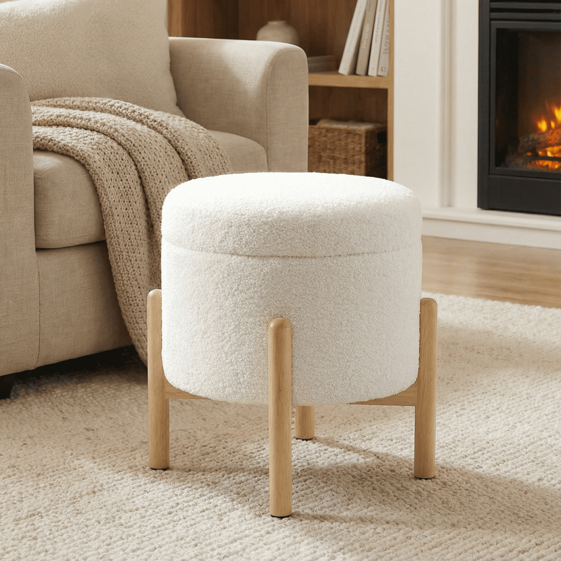 Mainstays Modern Dowel Ottoman, Cream Boucle - Walmart.com
