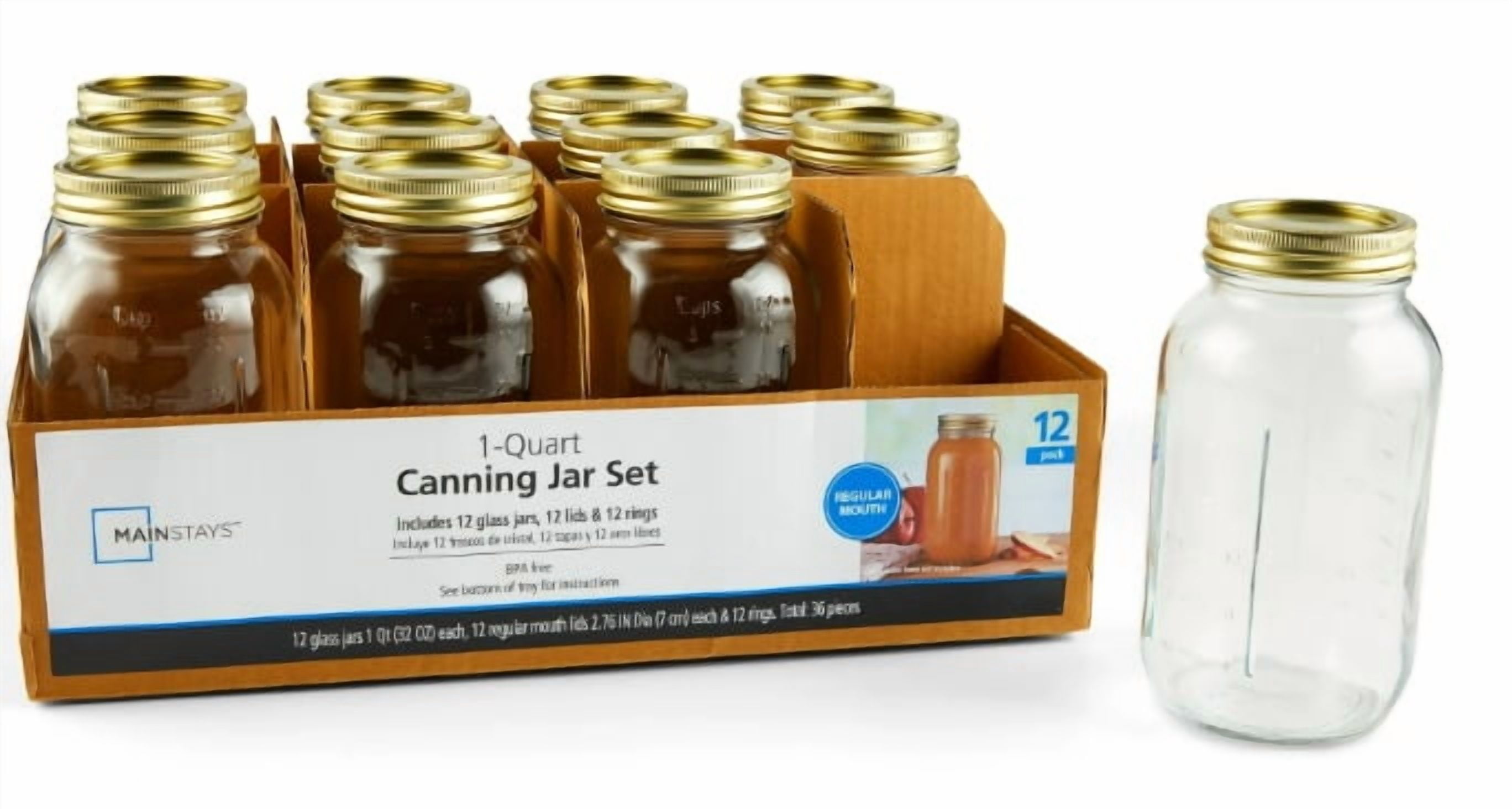 Mainstays Large 32 oz Mason Jars 12pk, Regular Mouth Quart Canning Jars ...
