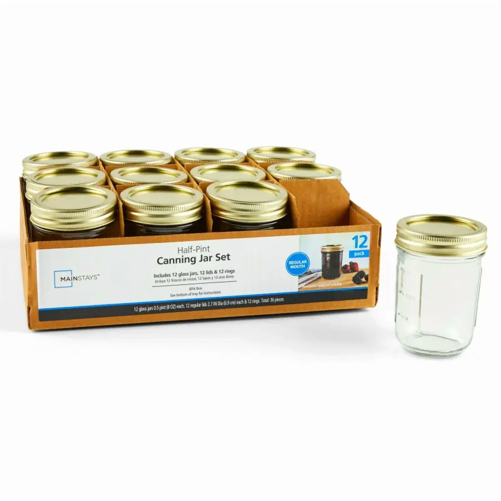 Mainstays Small 8 oz Regular Mouth Mason Jars 12pk, Half Pint Glass ...