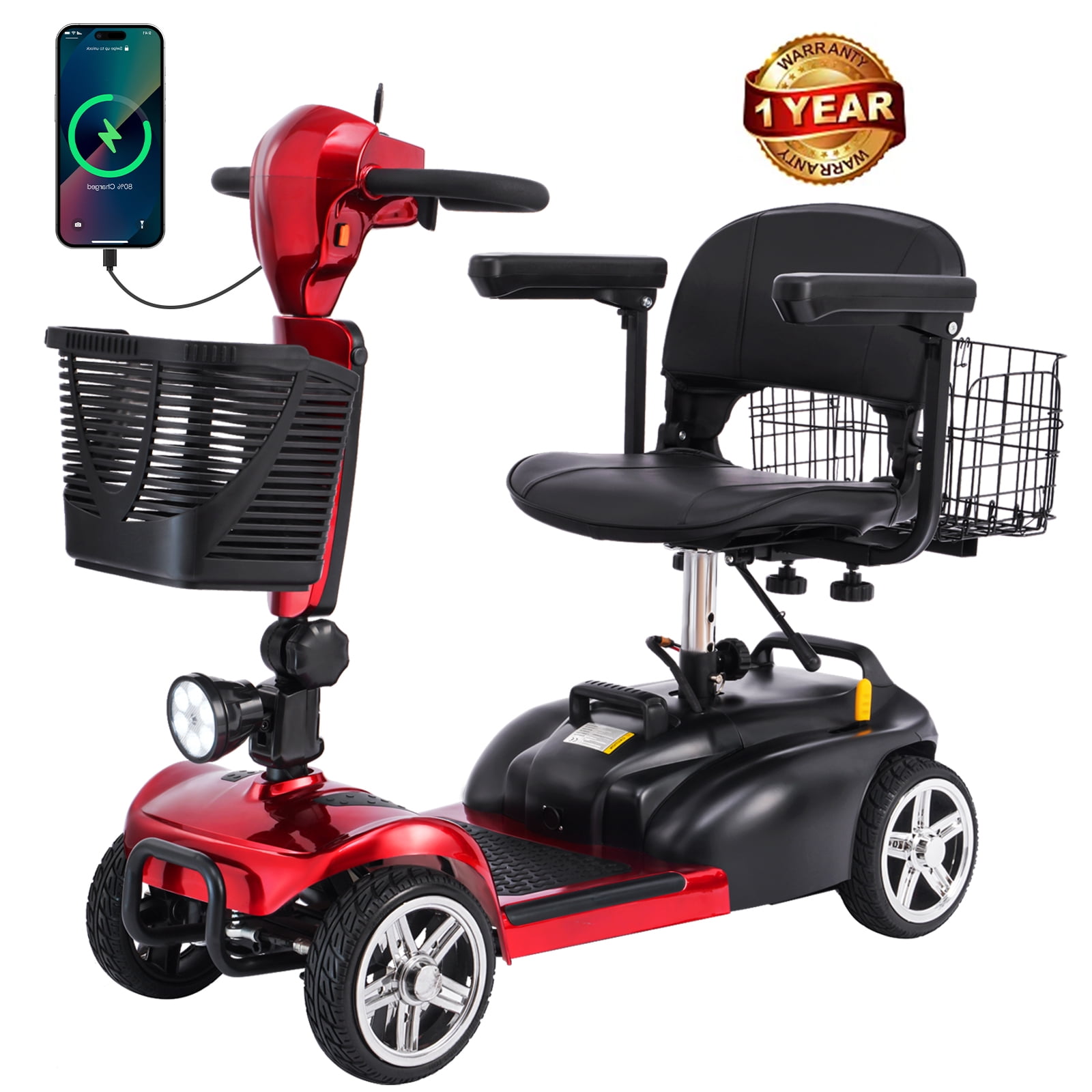 MS07 4-Wheel Electric Mobility Scooter for Adults & Seniors, 350W Motor ...