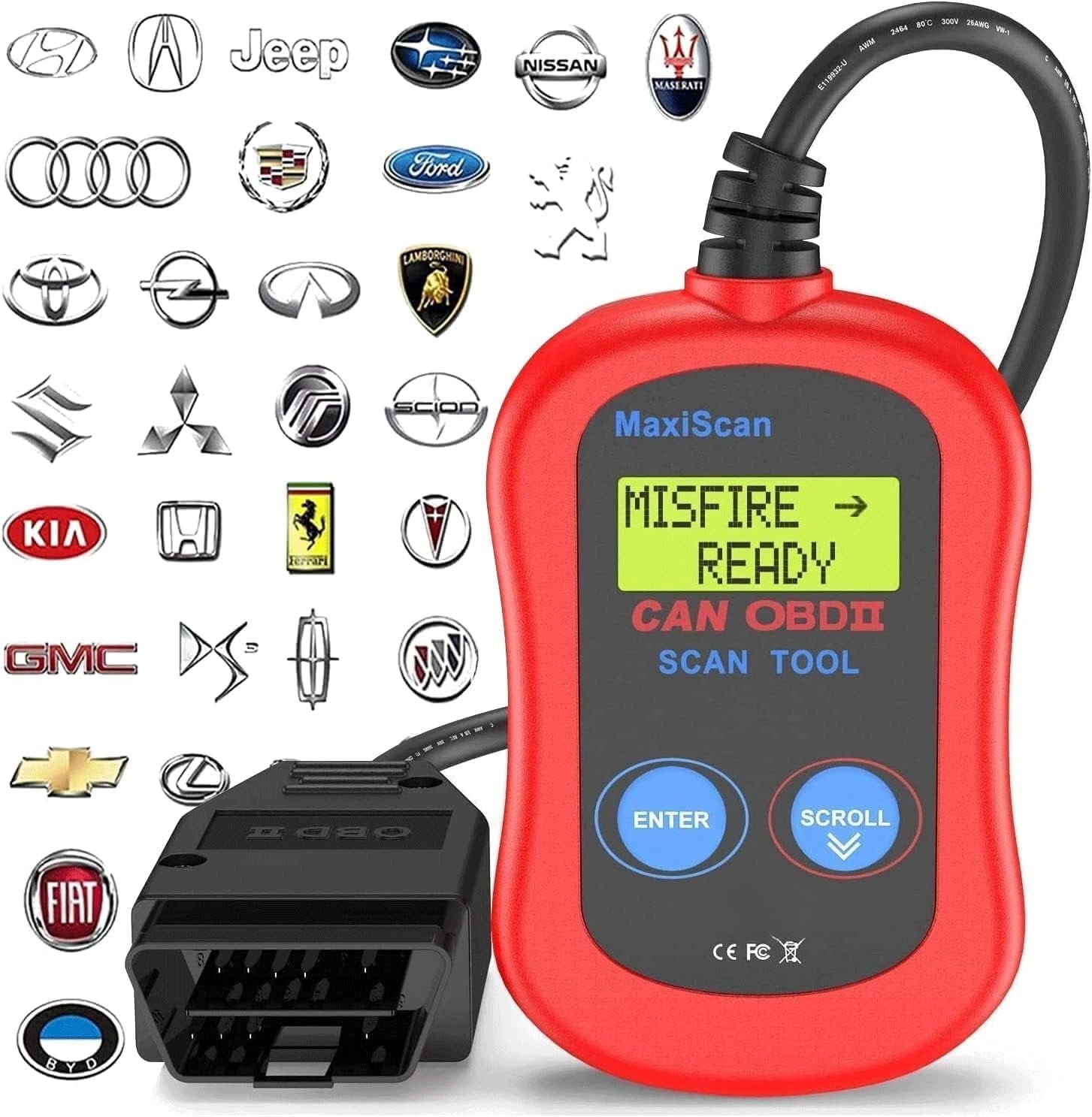 MS300 OBD2 Scanner Code Reader, Turn Off Check Engine Light, Read & Erase Fault Codes, Check ...