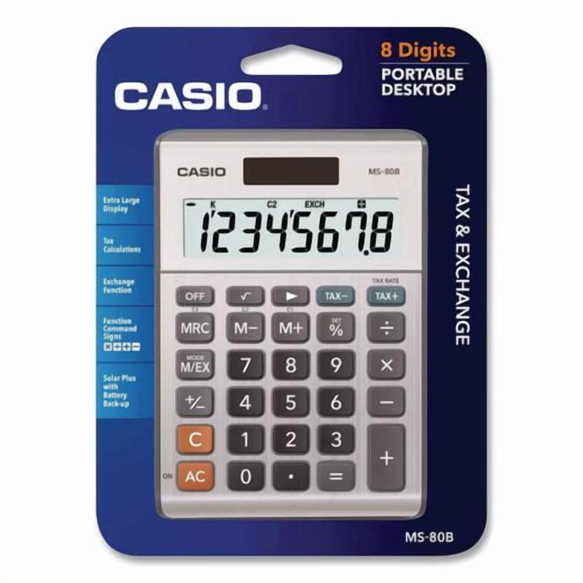 MS80B 8-Digit Battery and Solar Basic Calculator, LCD, Silver | Bundle ...