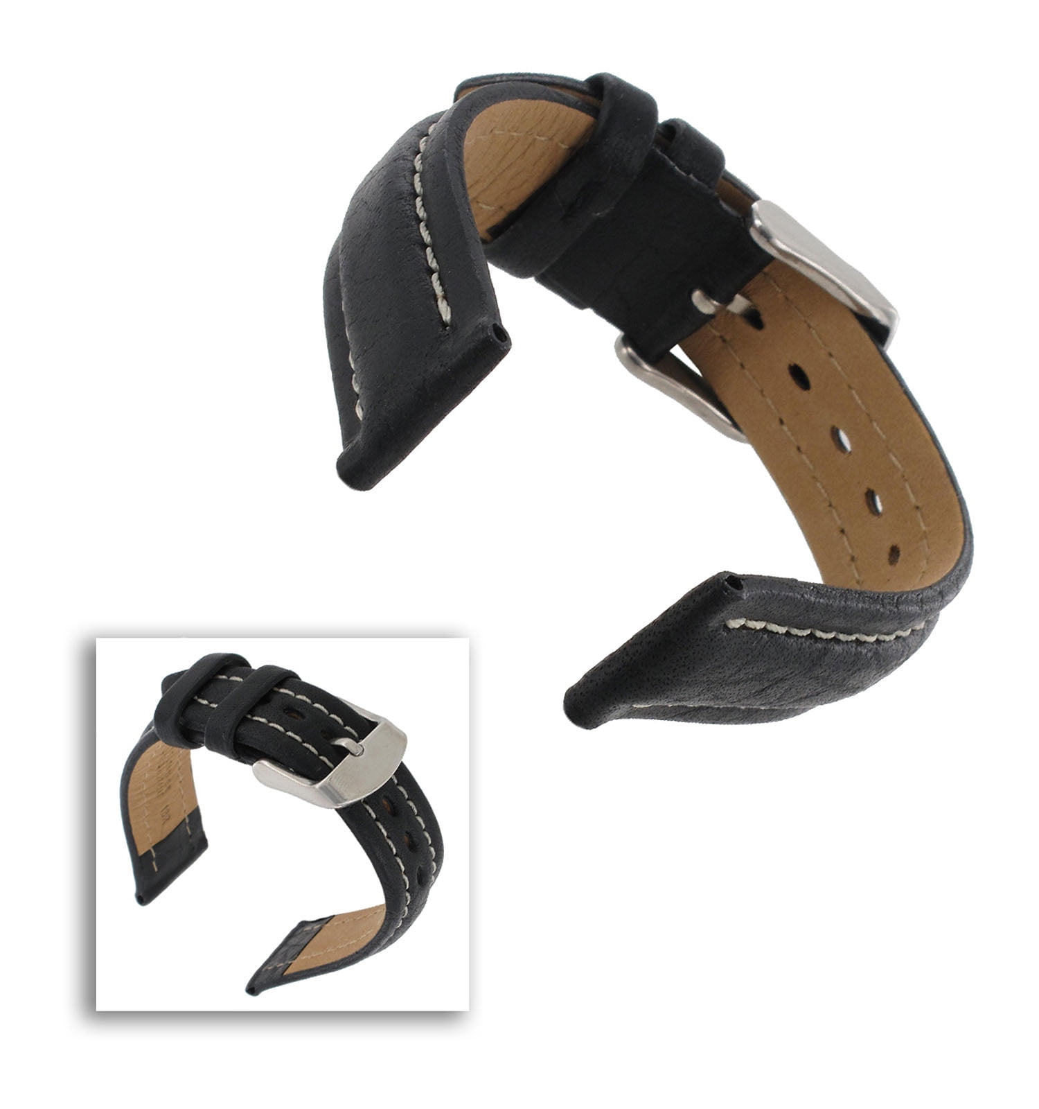 MS886 18mm Black Genuine Leather Contrast Mens Watch Strap - Walmart.com