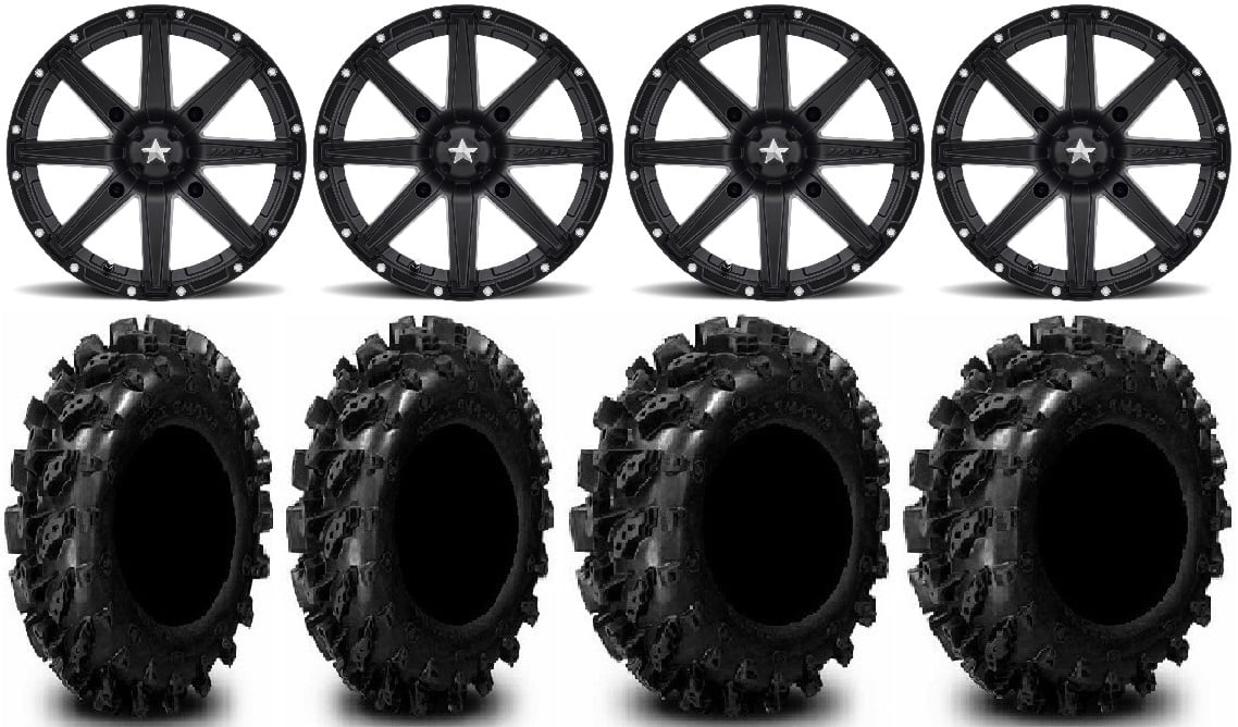 MSA Black Clutch 12" ATV Wheels 27" Swamp Lite Tires Honda Rincon ...