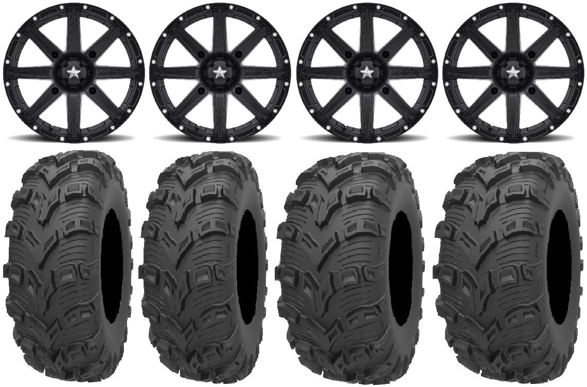 MSA Black Clutch 12" UTV Wheels 25" Bear Claw EVO Tires Polaris Ranger ...