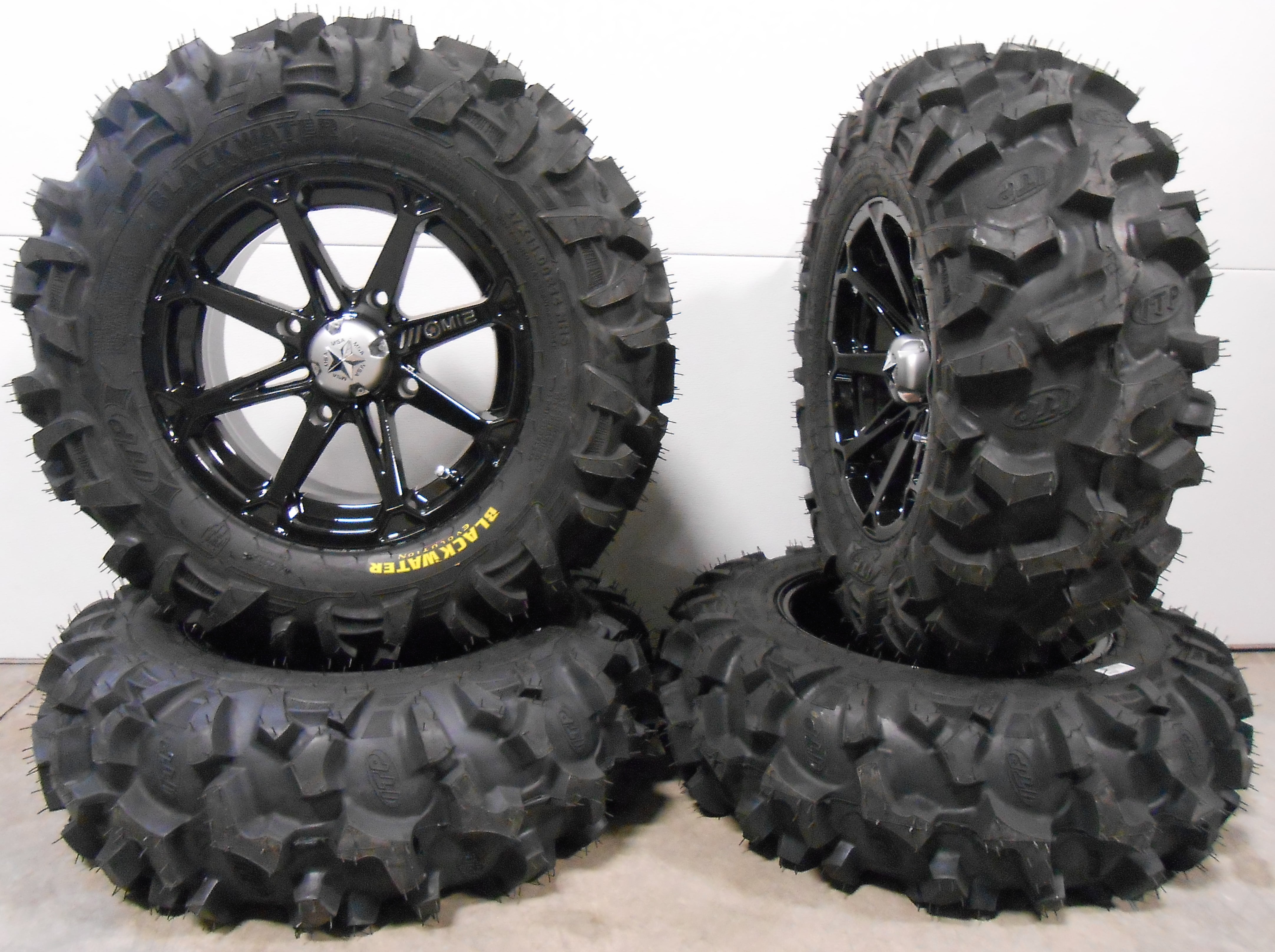 MSA Black Diesel 14" ATV Wheels 27" Blackwater Tires Can-Am Commander ...