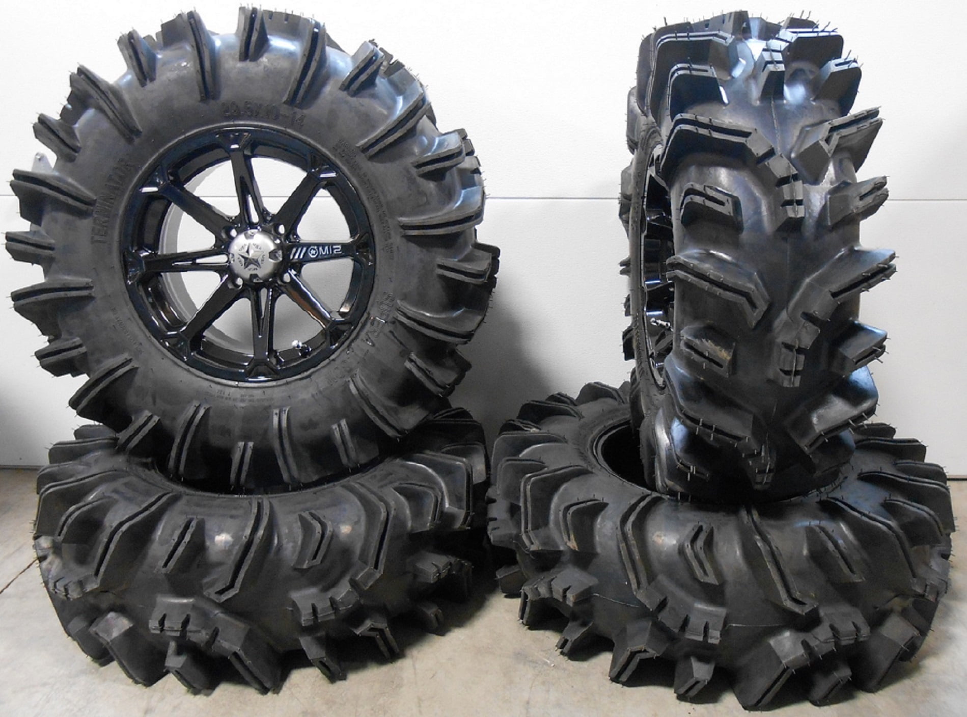 MSA Black Diesel 14" UTV Wheels 29.5" Terminator Tires Yamaha Viking ...