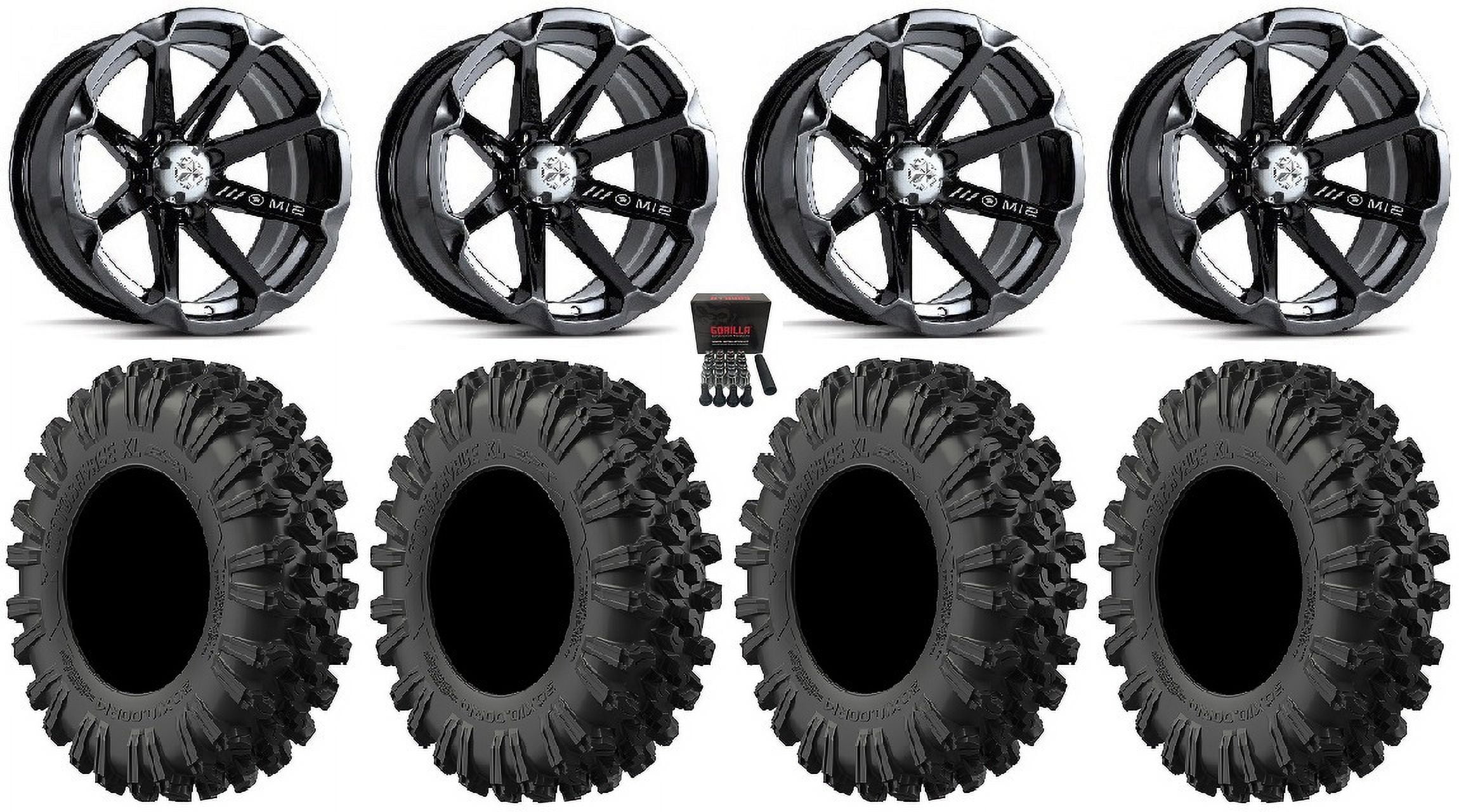 MSA Black Diesel 15" UTV Wheels 35" MotoRavage XL Tires Can-Am Maverick ...