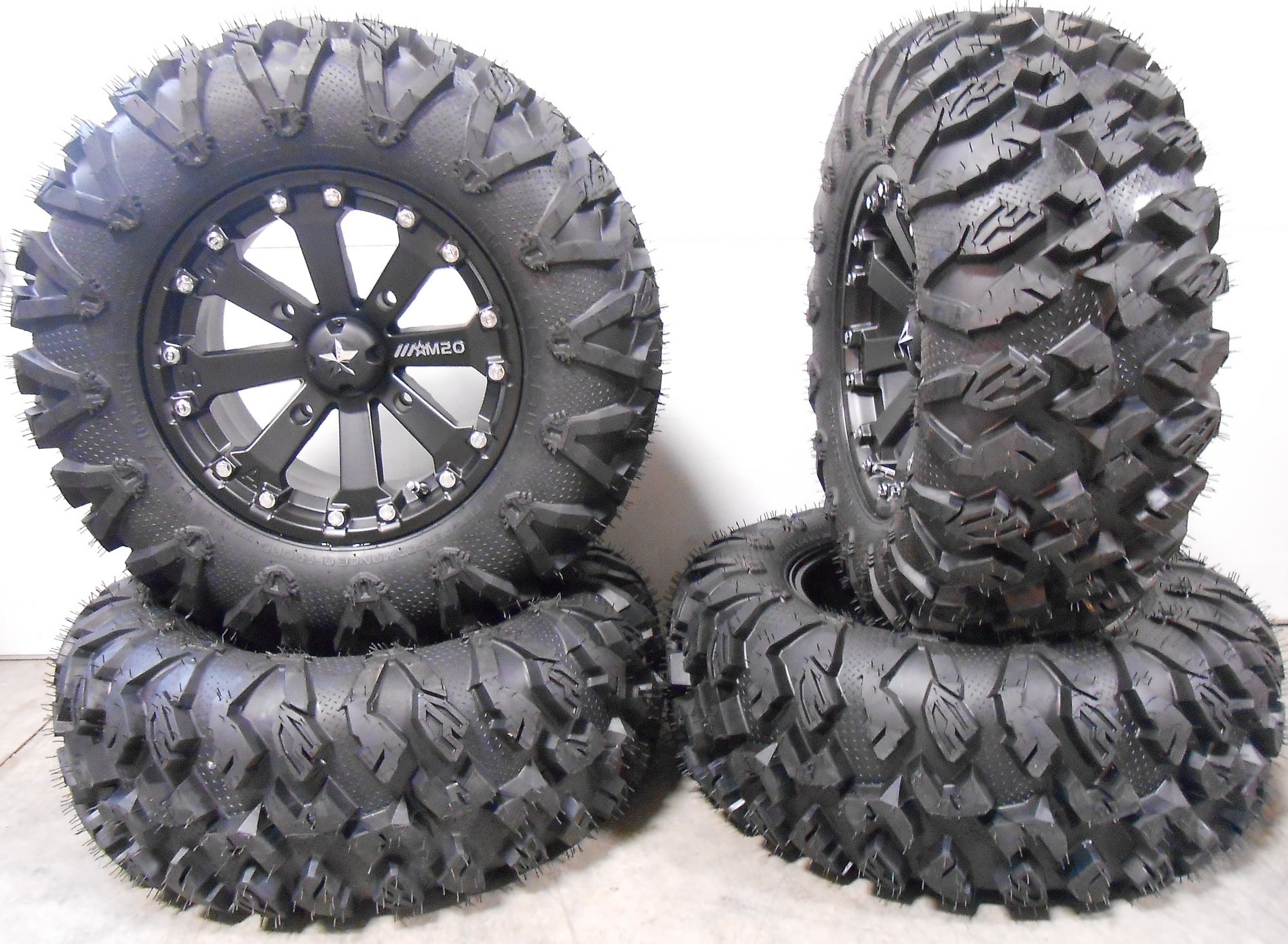 MSA Black Kore 14" ATV Wheels 27" MotoClaw Tires Honda Foreman Rancher ...
