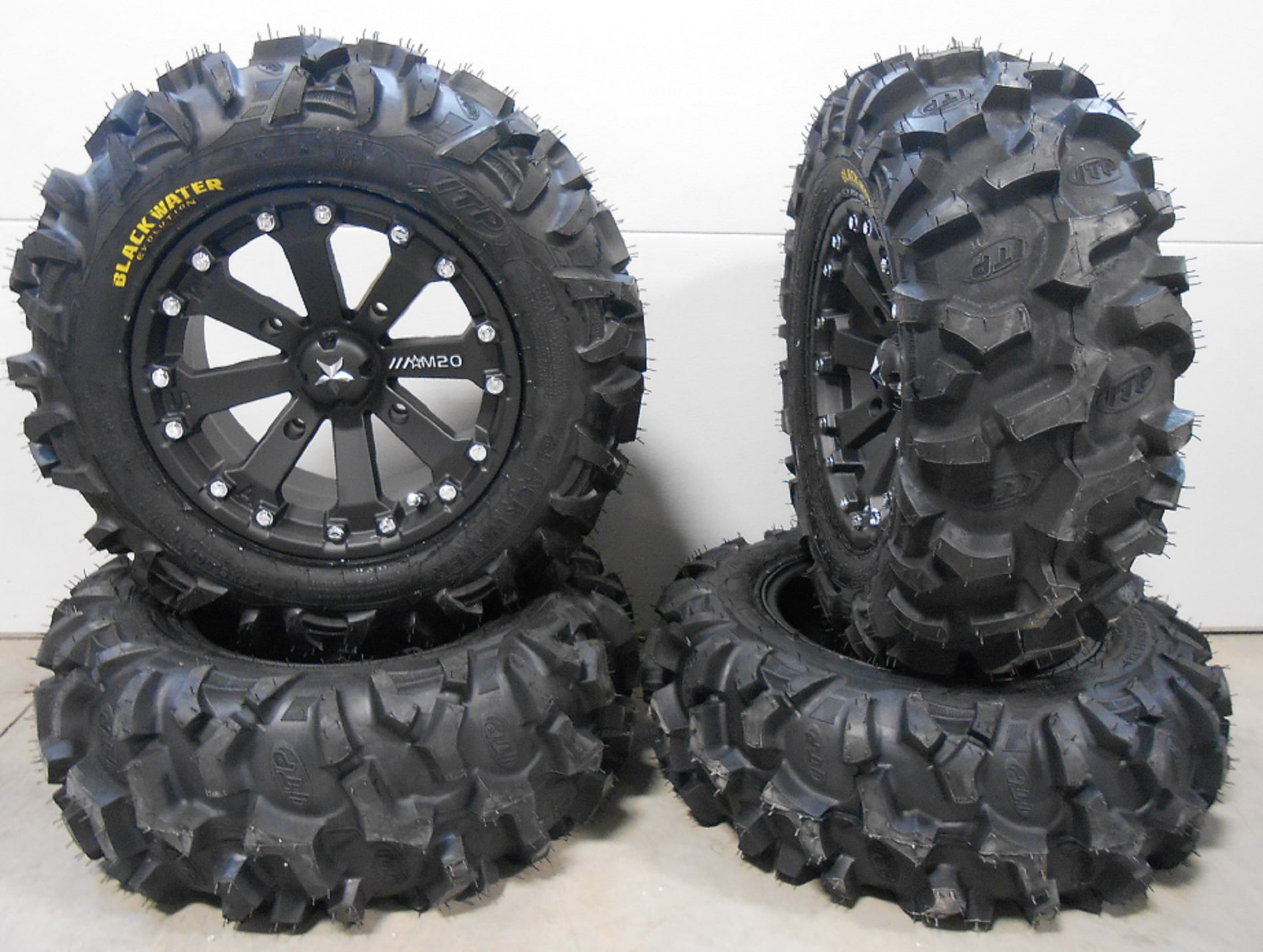 MSA Black Kore 14" UTV Wheels 27" Blackwater Tires Yamaha Viking Wolverine YXZ1000R CFMoto ...