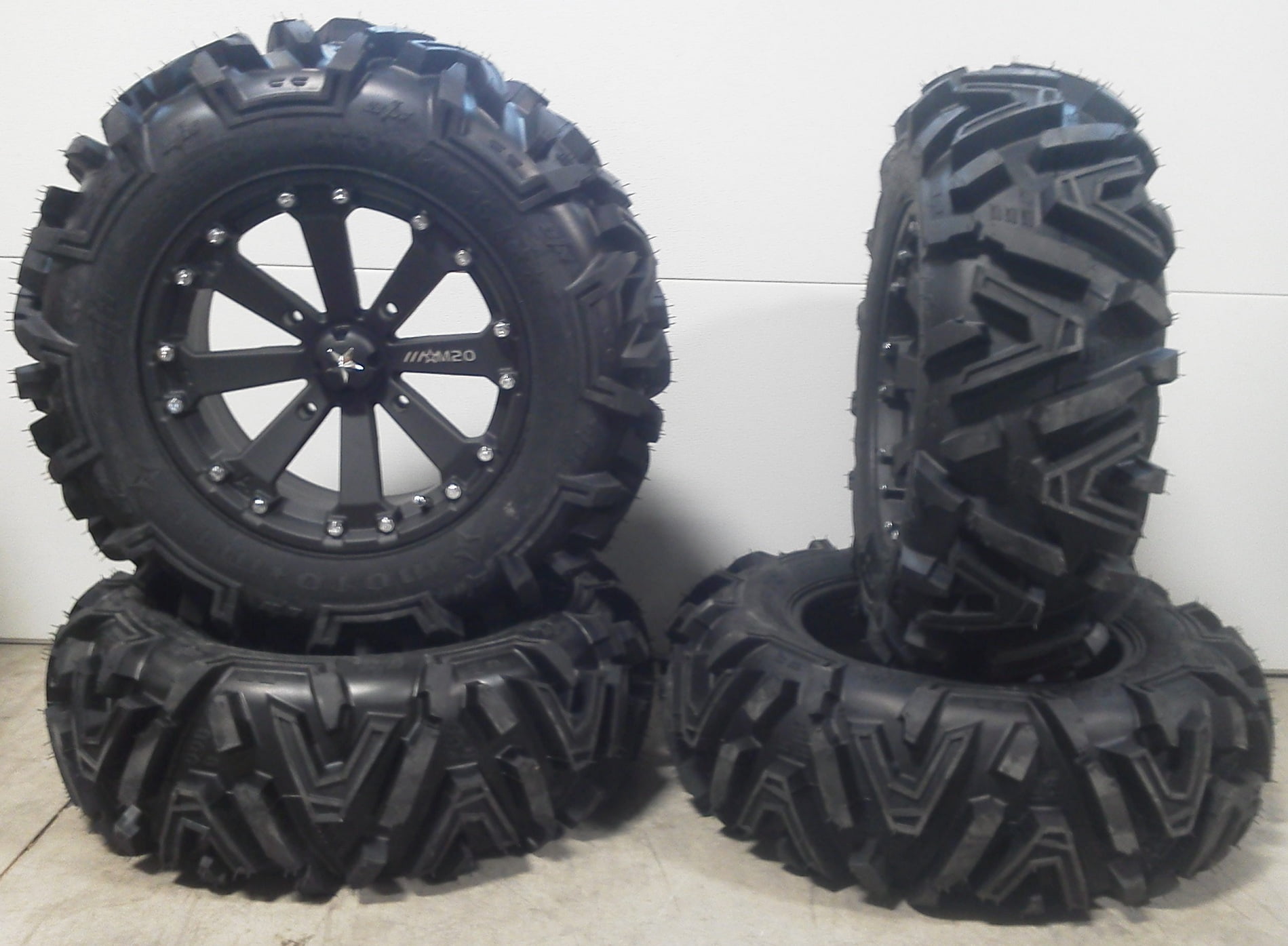 MSA Black Kore 16" UTV Wheels 30" Moto MTC Tires Can-Am Maverick X3 / Honda Pioneer 1000 / Talon ...