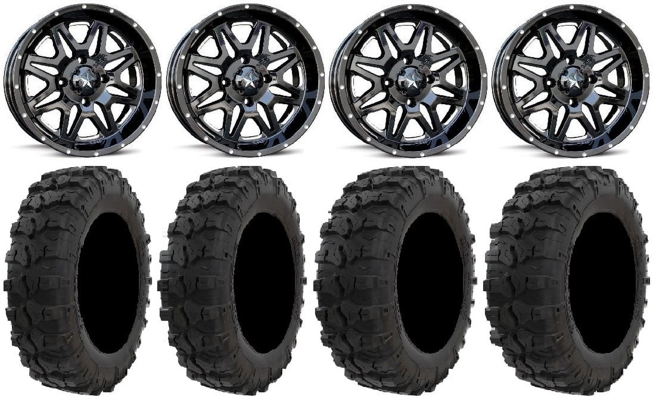 MSA Black Vibe 14" ATV Wheels 26" Dual Threat Tires Honda Rincon Yamaha ...