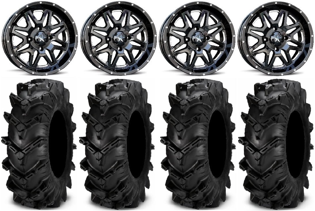 MSA Black Vibe 14" ATV Wheels 27" Cryptid Tires Sportsman 550 850 1000 ...