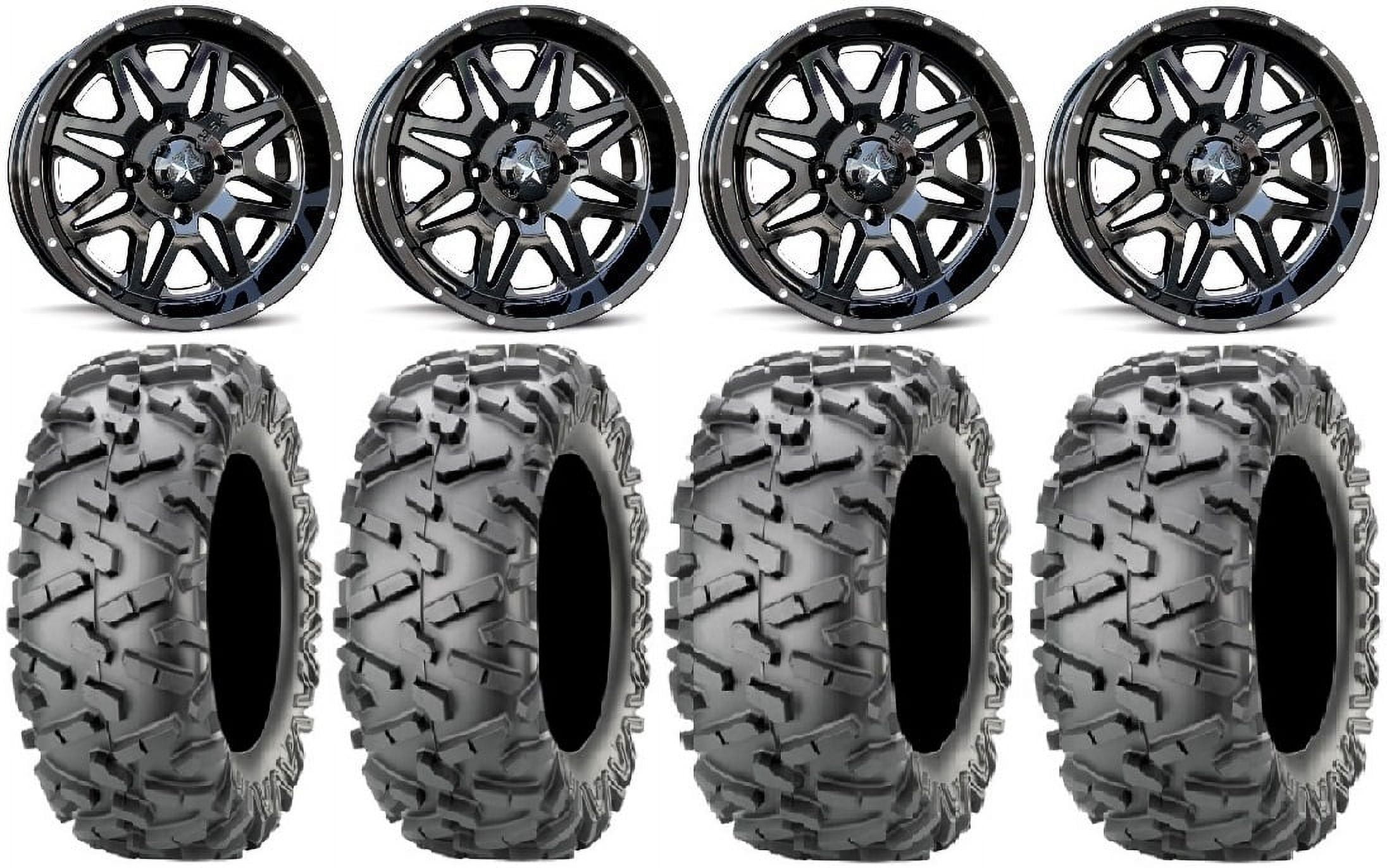 MSA Black Vibe 14" UTV Wheels 27" BigHorn 2.0 Tires Can-Am Maverick X3 ...