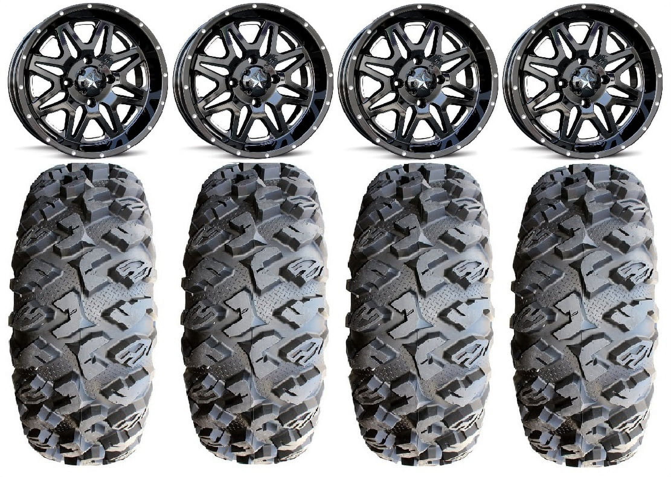 MSA Black Vibe 14" UTV Wheels 27" MotoClaw Tires Yamaha Viking ...