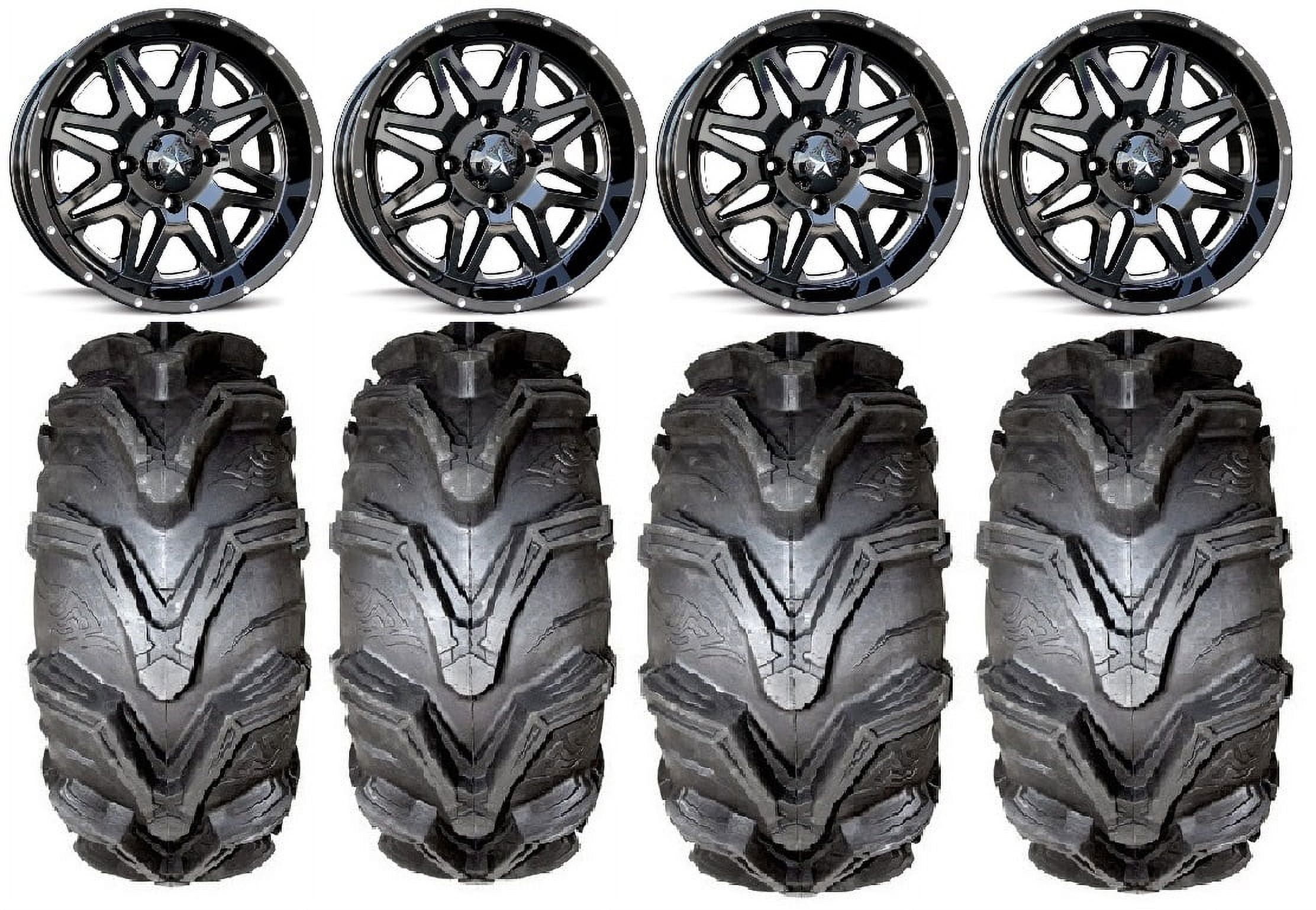 MSA Black Vibe 14" UTV Wheels 27" MotoMax Tires Yamaha Viking Wolverine ...