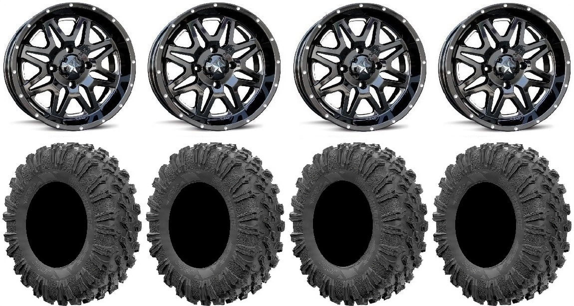 MSA Black Vibe 14" UTV Wheels 27" MotoRavage Tires Yamaha Viking ...