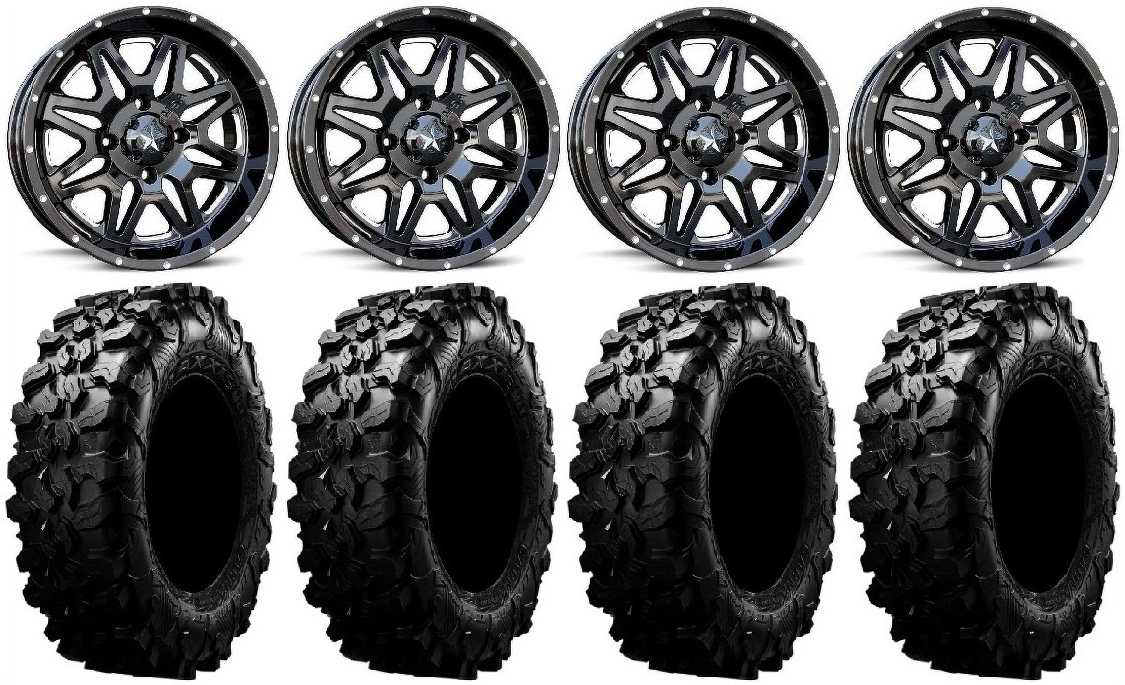 MSA Black Vibe 14" UTV Wheels 28" Carnivore Tires Yamaha Viking ...