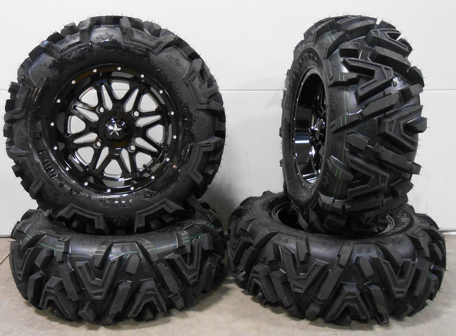 MSA Black Vibe 14" UTV Wheels 28" Moto MTC Tires Honda Pioneer - Walmart.com