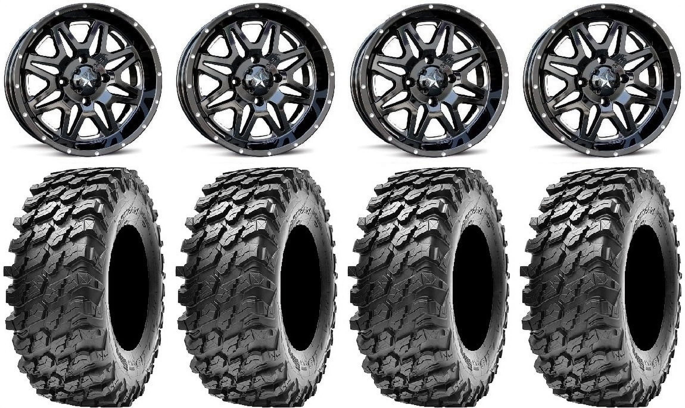 MSA Black Vibe 14" UTV Wheels 28" Rampage Tires Yamaha Viking Wolverine ...