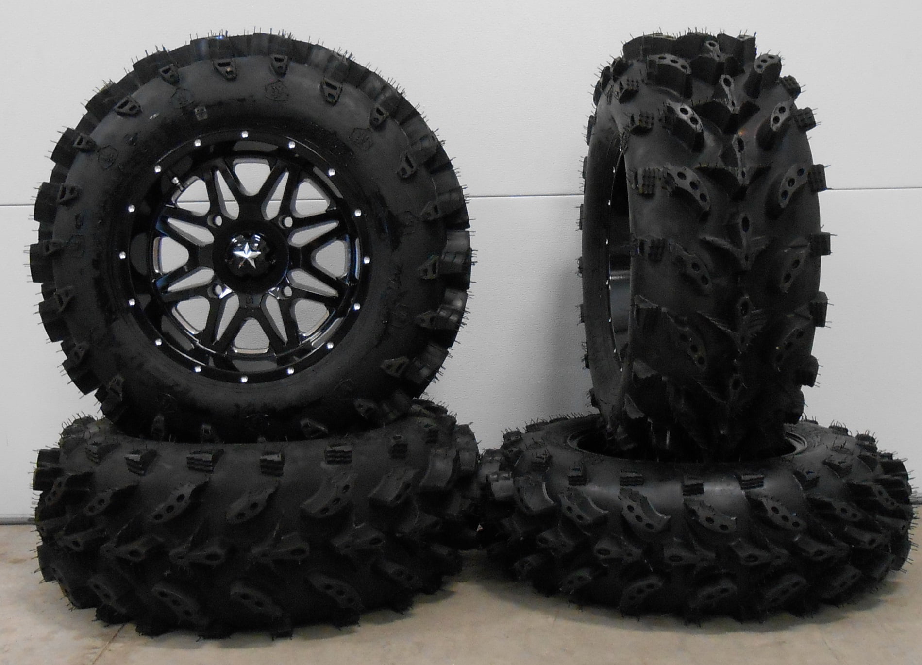 MSA Black Vibe 14" UTV Wheels 28" Swamp Lite Tires Kawasaki Teryx Mule ...