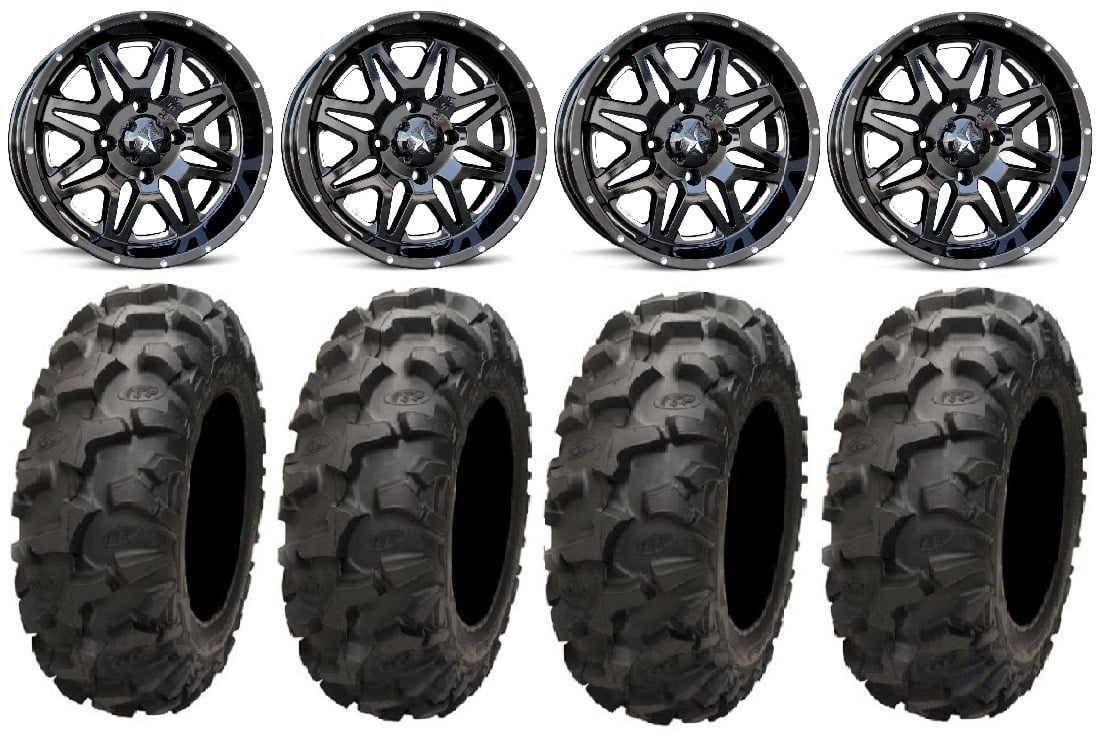 MSA Black Vibe 14" UTV Wheels 30" Blackwater Tires Yamaha Viking Wolverine YXZ1000R CFMoto ...