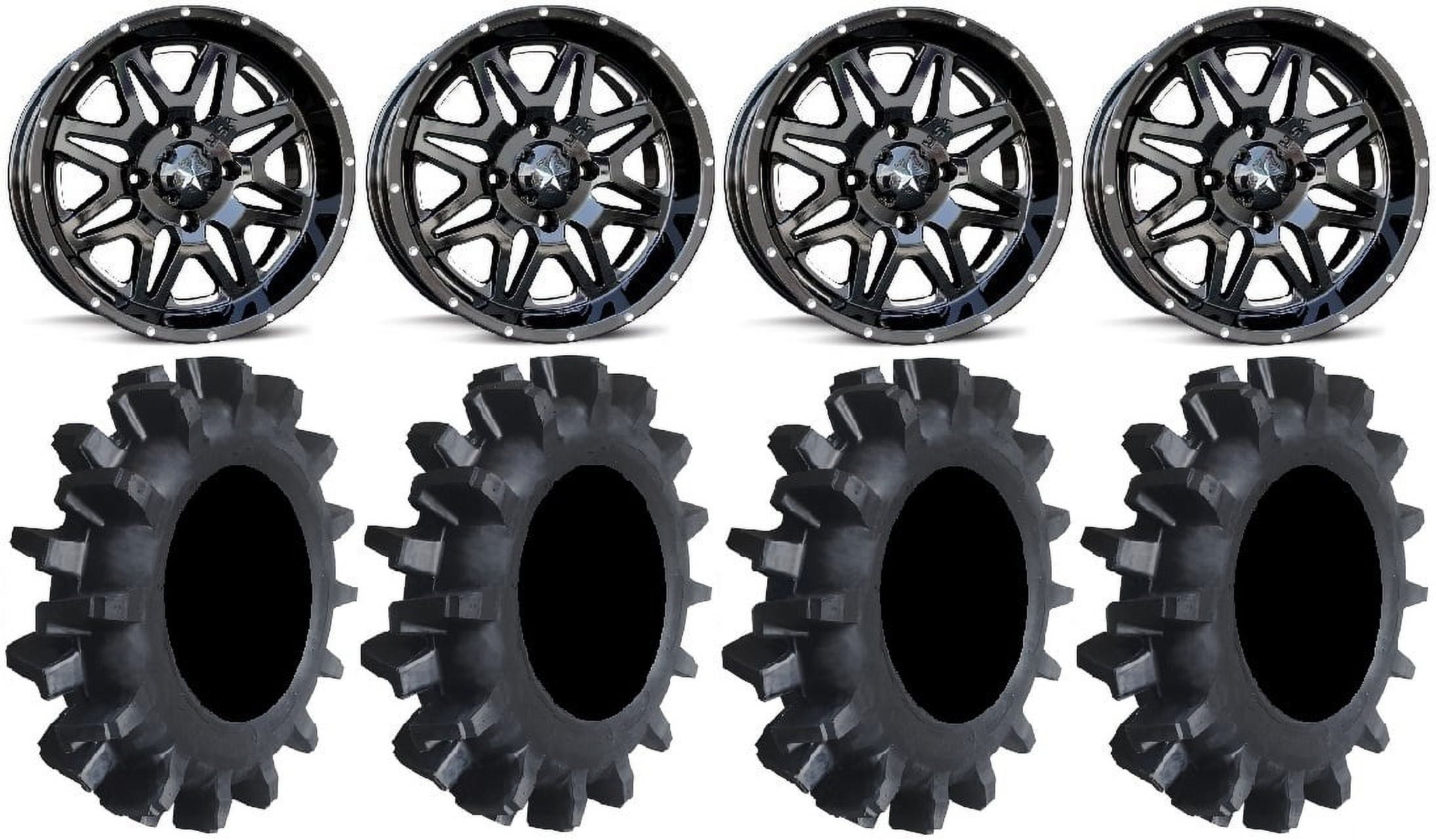 MSA Black Vibe 14" UTV Wheels 30" Interforce II Tires Yamaha Viking ...