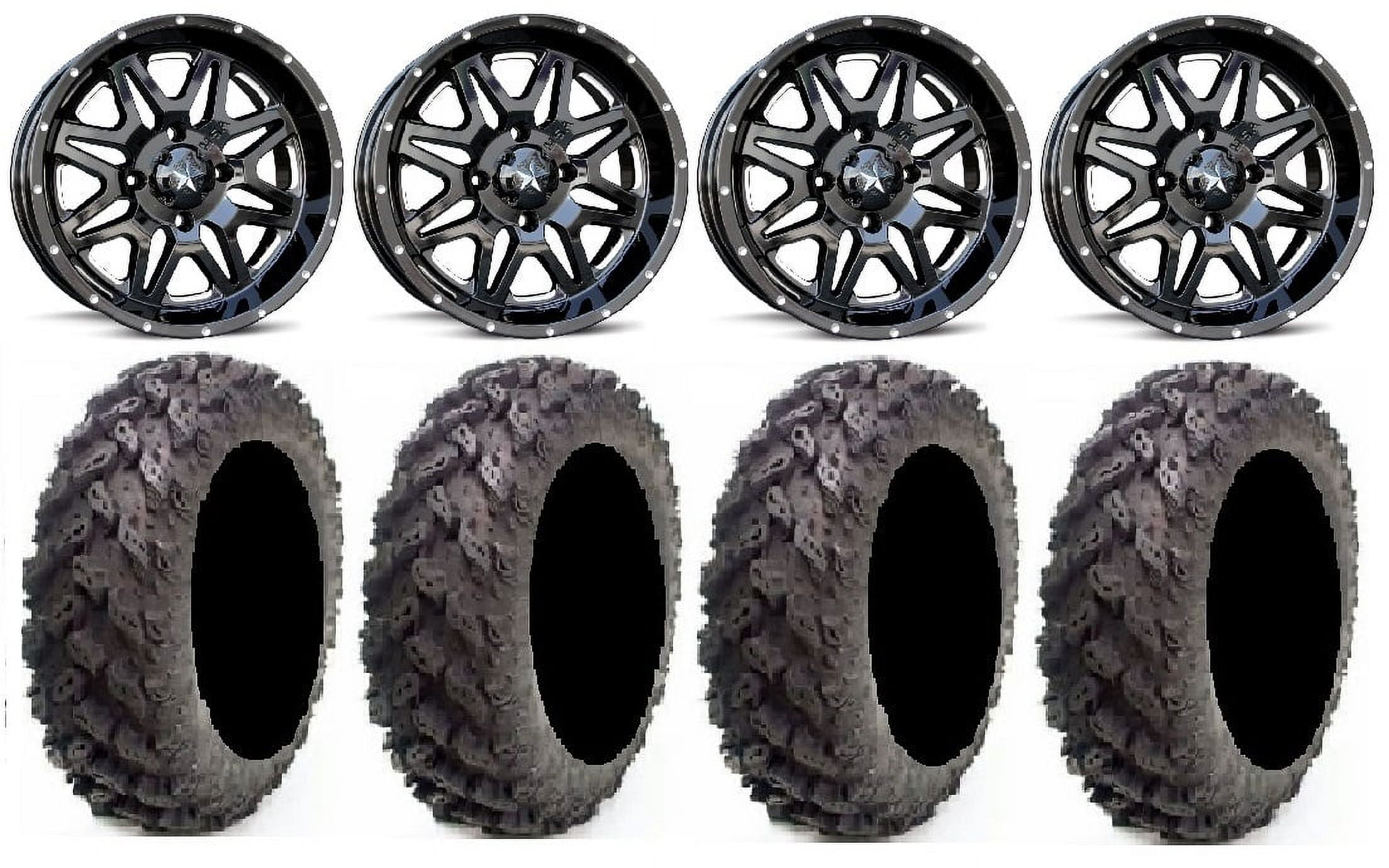 MSA Black Vibe 14" UTV Wheels 30" Reptile Tires Yamaha Viking Wolverine ...