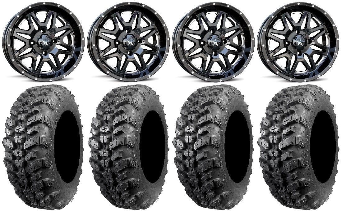 MSA Black Vibe 14" UTV Wheels 30" Sniper 920 Tires Yamaha Viking ...