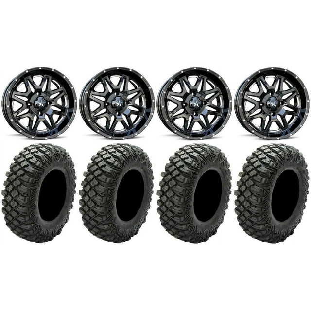 MSA Black Vibe 14" UTV Wheels 32" Crawler XG Tires Yamaha Viking ...