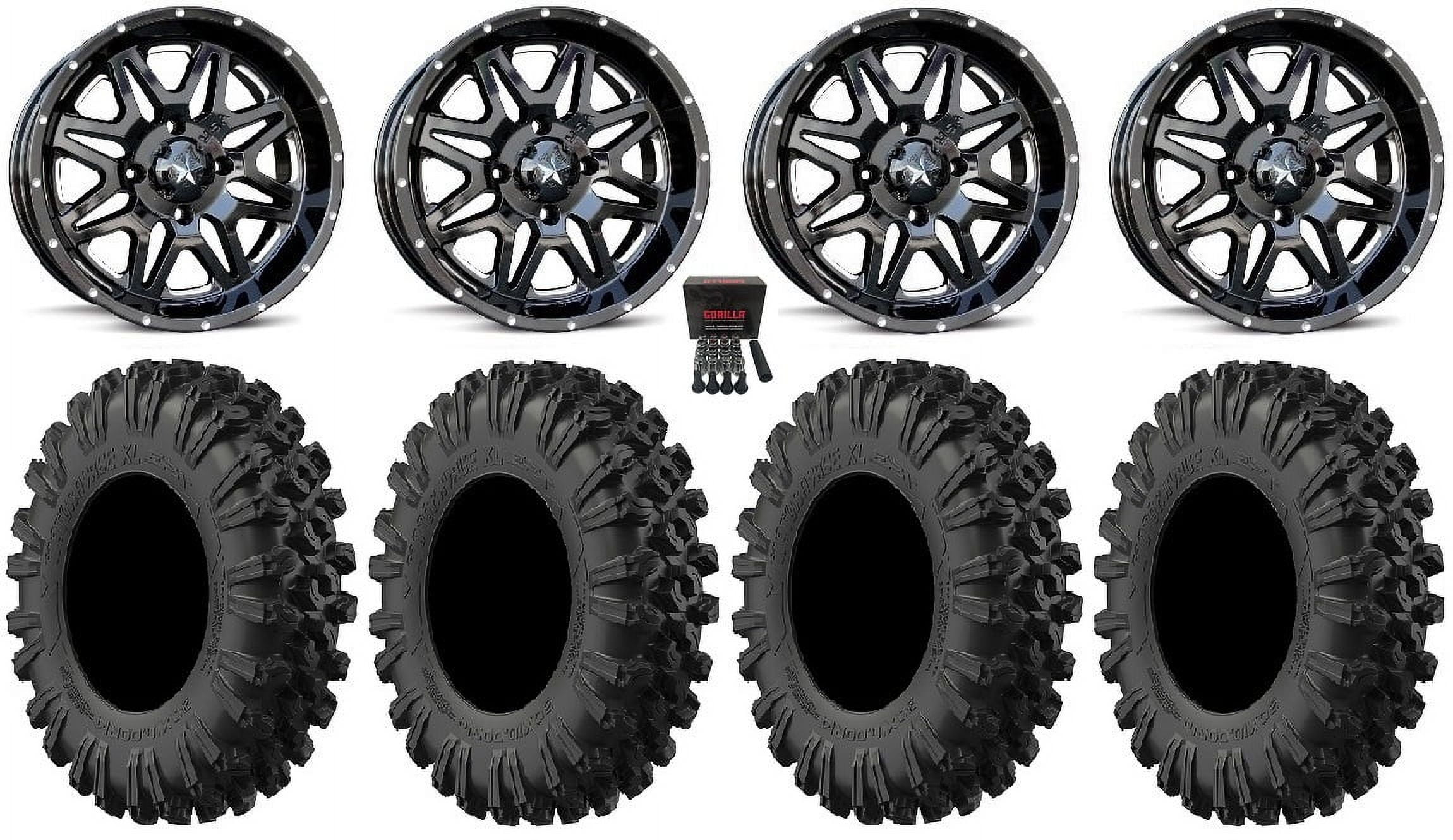 MSA Black Vibe 16" ATV Wheels 30" MotoRavage XL Tires Can-Am Commander ...