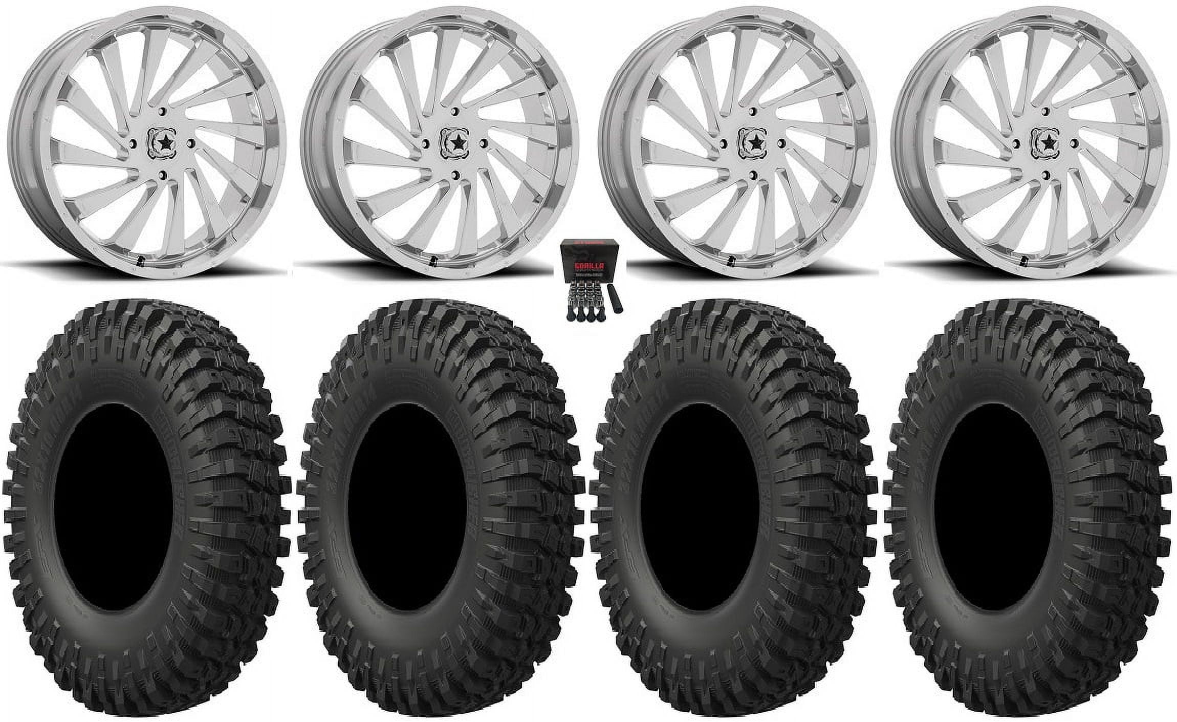 MSA Blade 18" Wheels Chrome 40" MotoCrusher Tires Can-Am Maverick X3 / Honda Pioneer 1000 ...