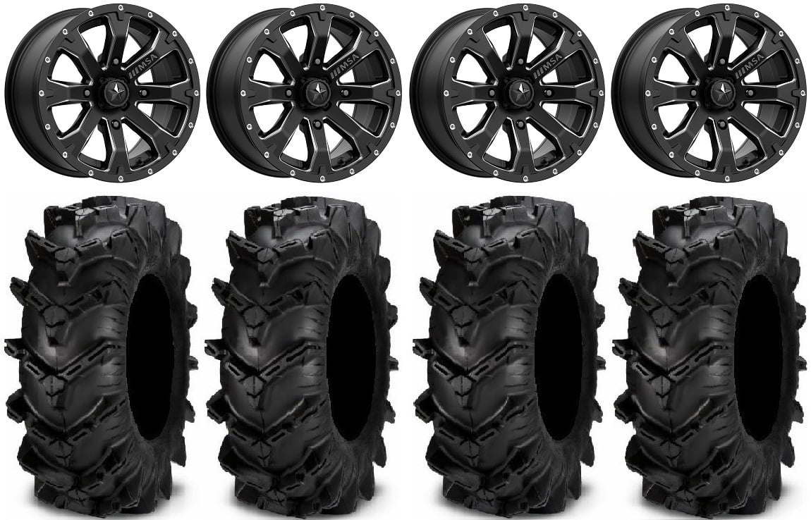 MSA Bounty 14" Wheels Black 27" Cryptid Tires Can-Am Commander Maverick ...