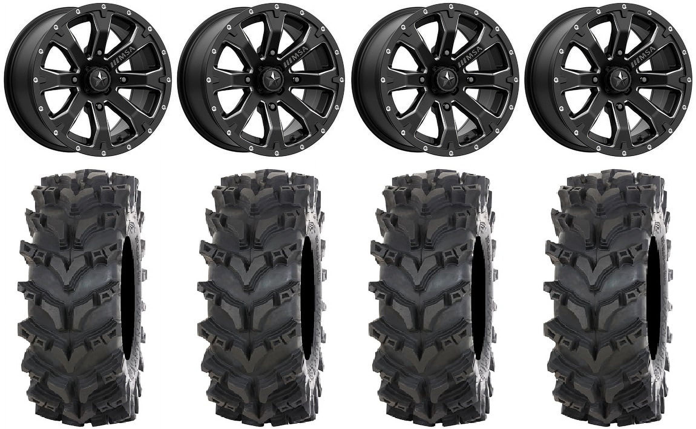 MSA Bounty 14" Wheels Black 27" Out&Back Max Tires Honda Rincon Yamaha ...