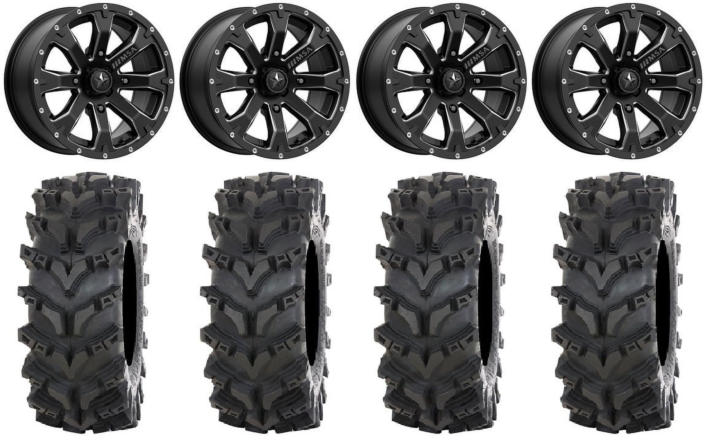 MSA Bounty 14" Wheels Black 28" Out&Back Max Tires Honda Rincon Yamaha ...