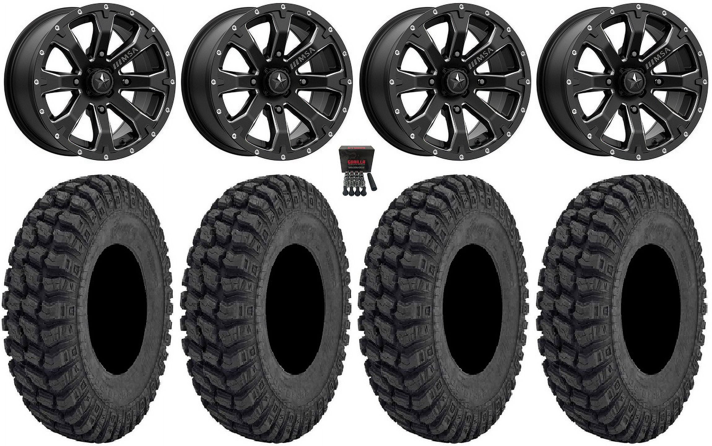 MSA Bounty 14" Wheels Black 32" Warrior AT Tires Can-Am Commander ...
